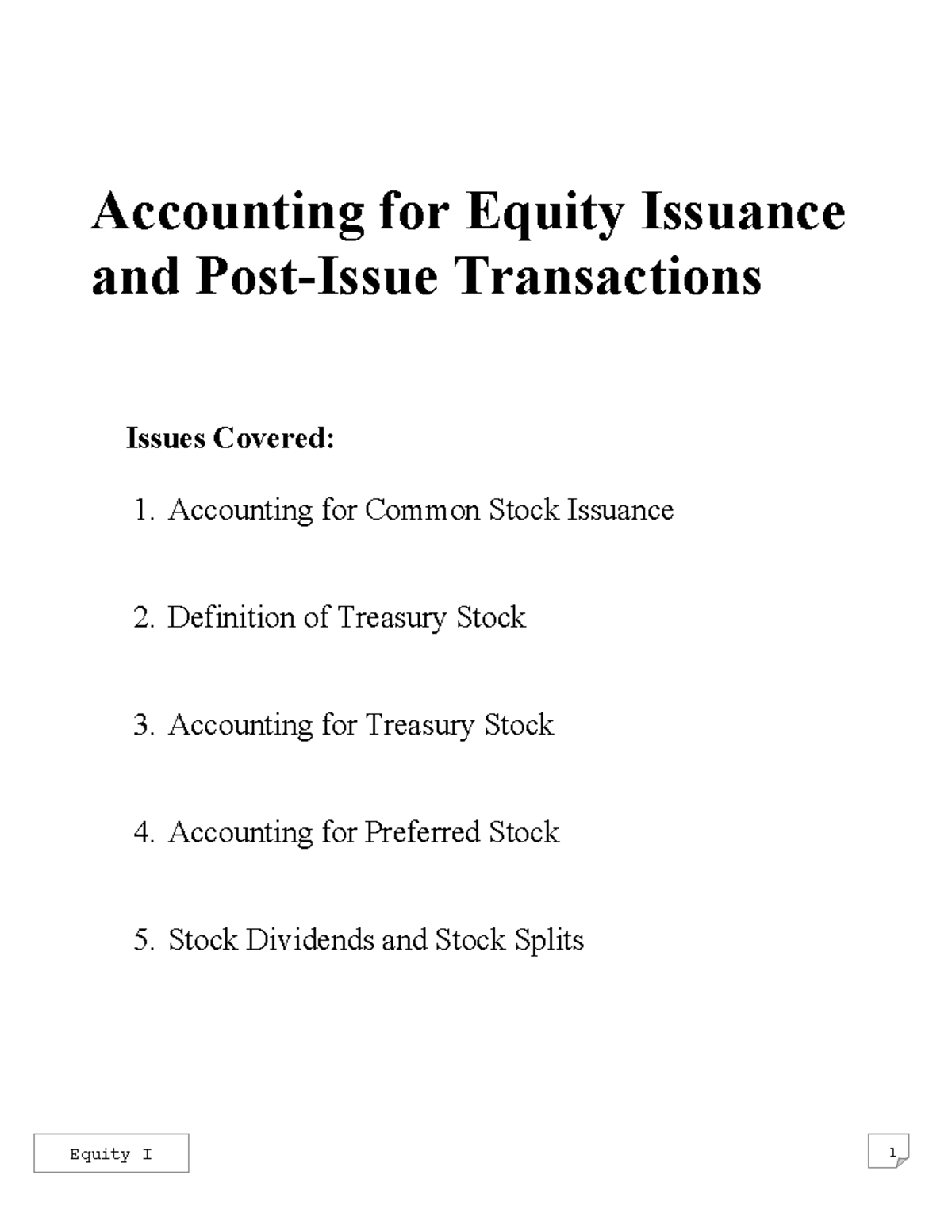 3b-1 - Equity Issuance - Lecture notes 3 - Accounting for Equity ...