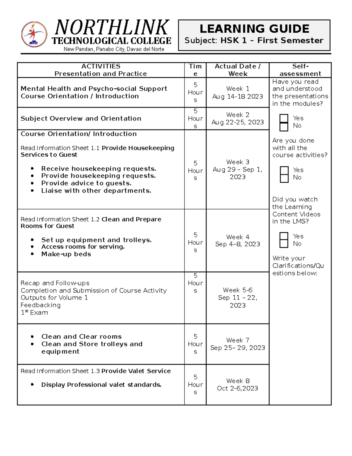LG-HSK1 - HJJKKJ - \ ACTIVITIES Presentation and Practice Tim e Actual ...