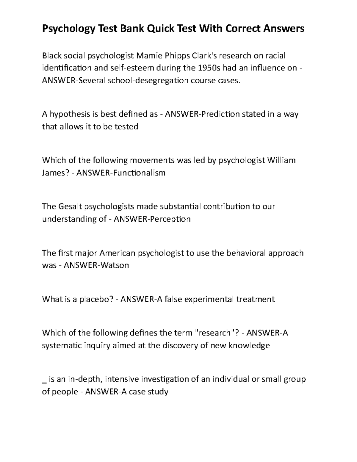 Test phy - Psychology Test Bank Quick Test With Correct ...