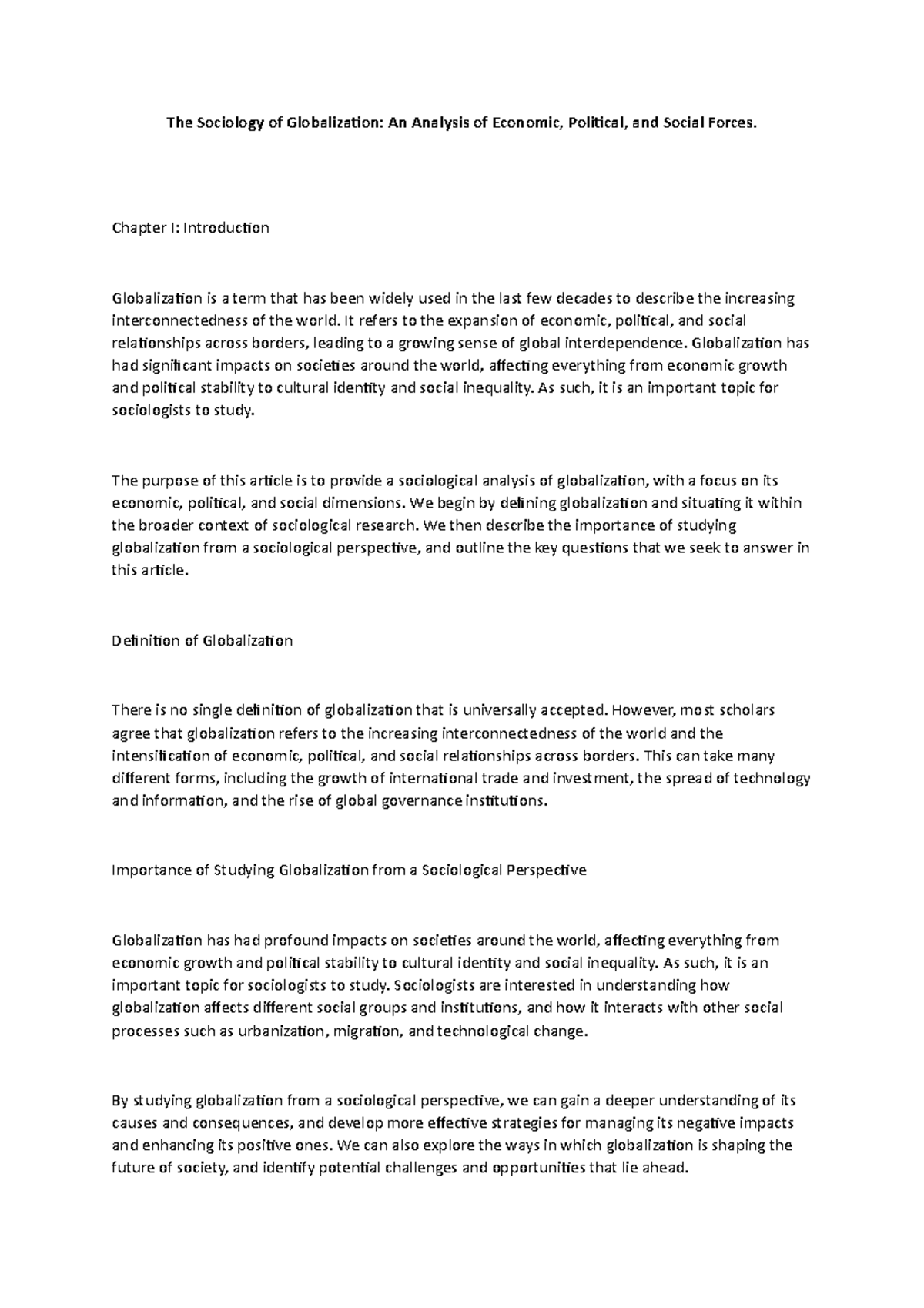 The Sociology of Globalization An Analysis of Economic, Political, and ...