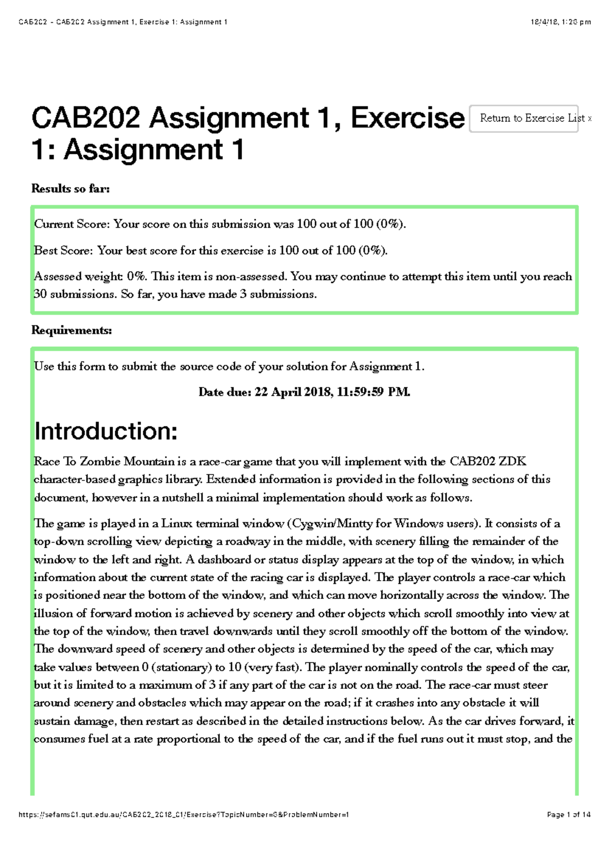 Exam 3 April, questions and answers - CAB202 - CAB202 Assignment 1, Exercise 1: Assignment 1 ...