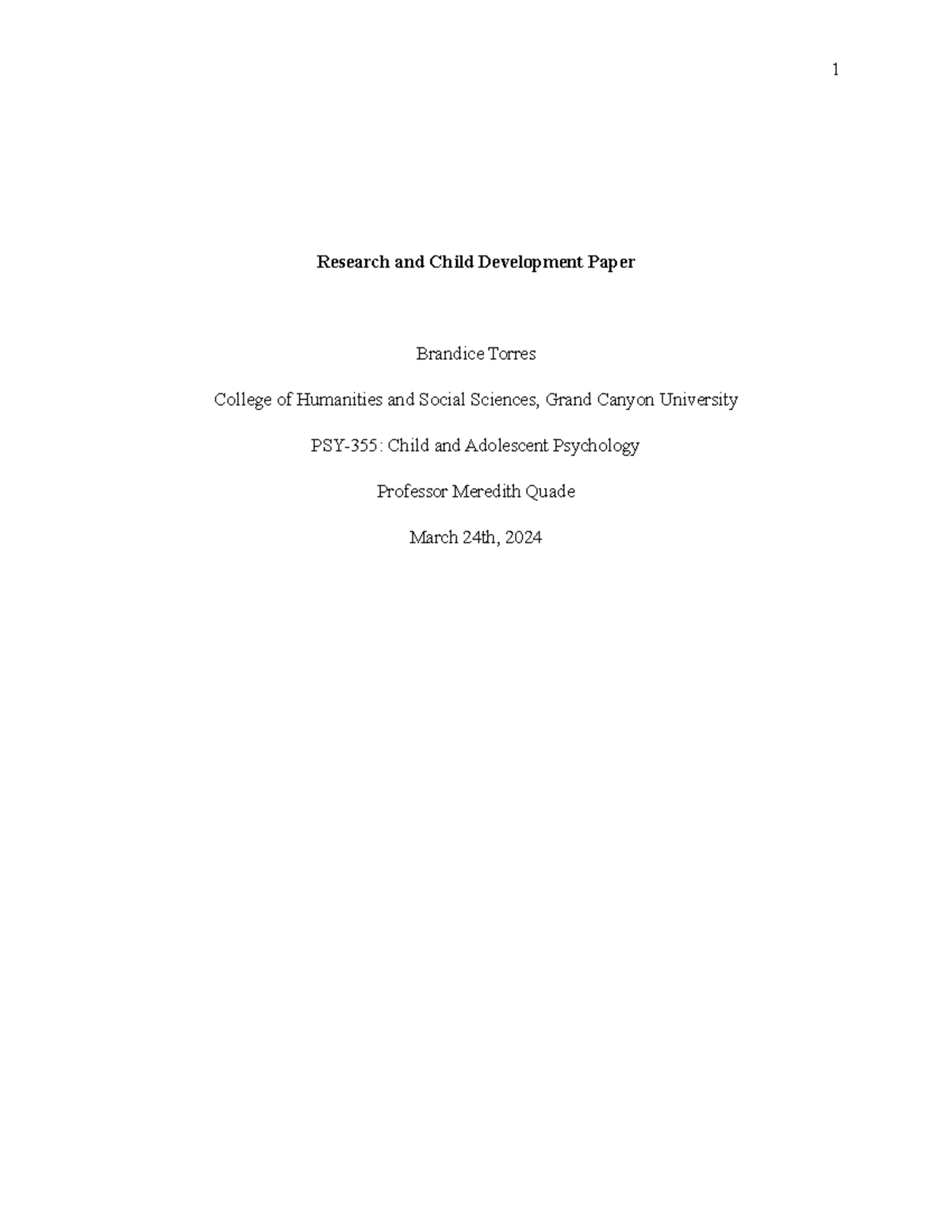 Research and Child Development Paper - Brandice Torres - Research and ...