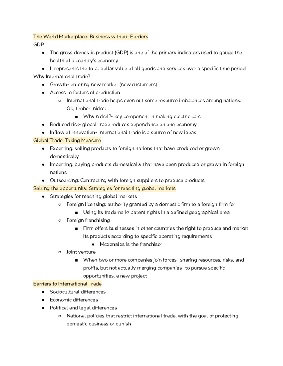 FM-116 CH 3 - Notes on Chapter 3 - The World Marketplace: Business ...