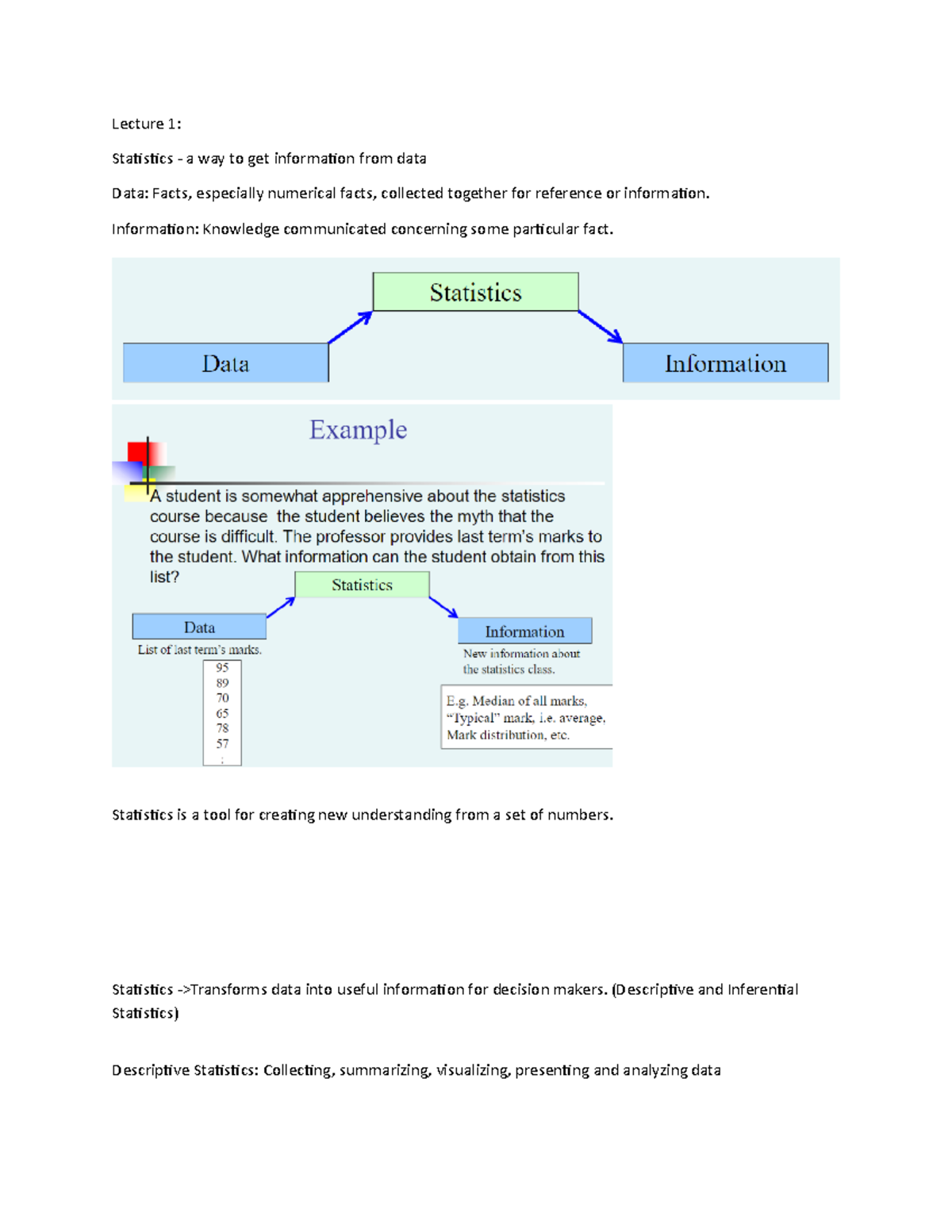 QMS Notes - Lecture 1: Statistics - a way to get information from data ...