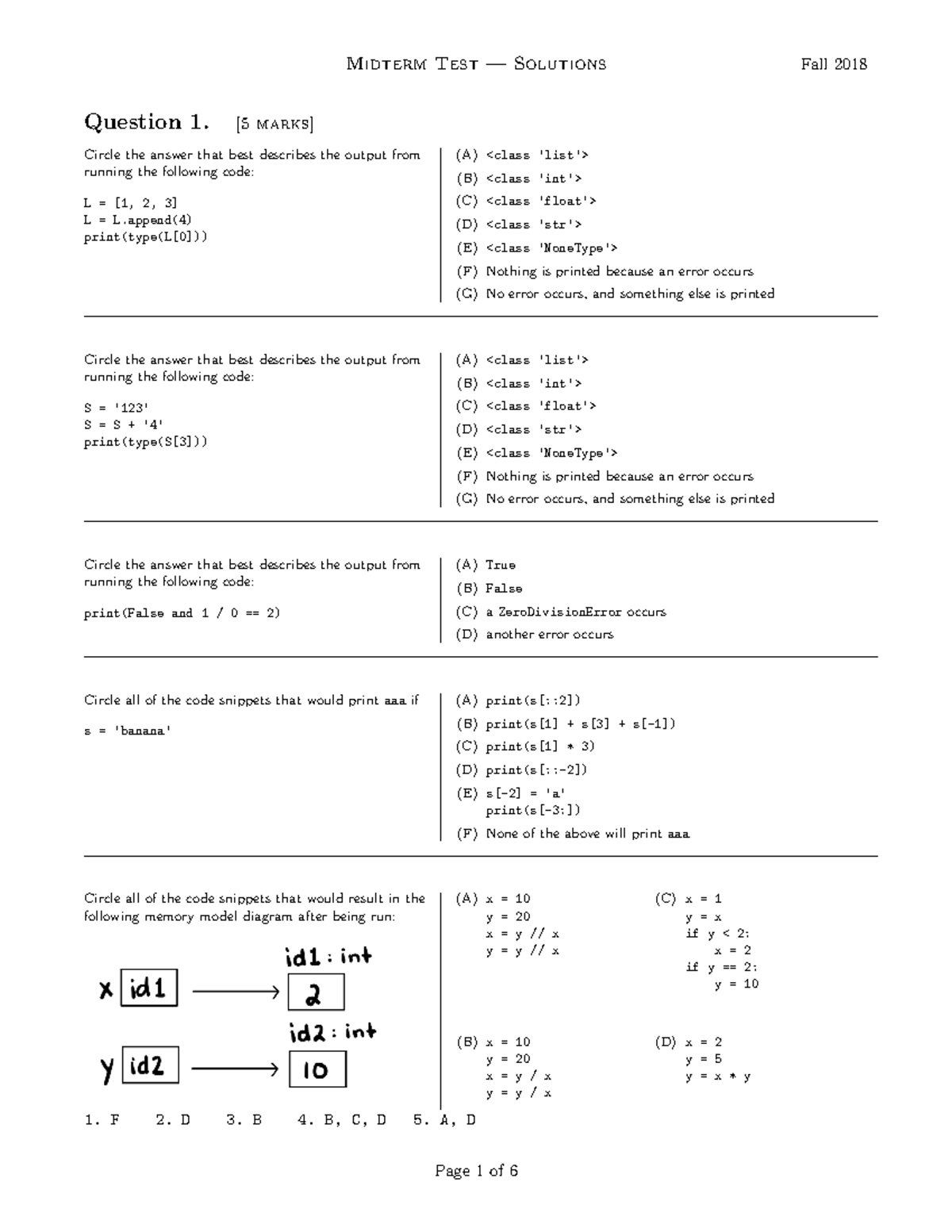 csc108 final solution - Question 1. [5 marks] Circle the answer that ...