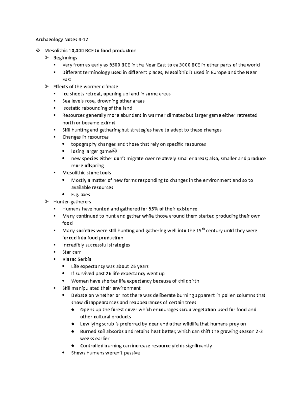 Archaeology Notes 4-12 - Archaeology Notes 4- Mesolithic 10,000 BCE to ...