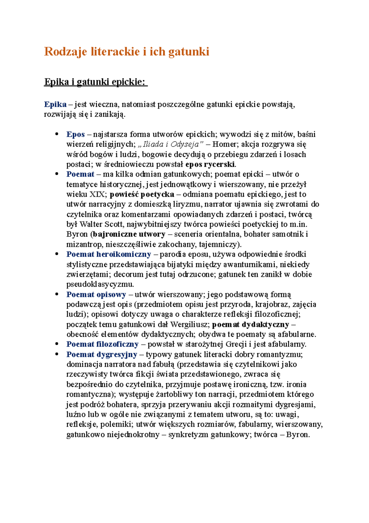 Epika - gatunki Literaturoznawstwo - Rodzaje literackie i ich gatunki ...