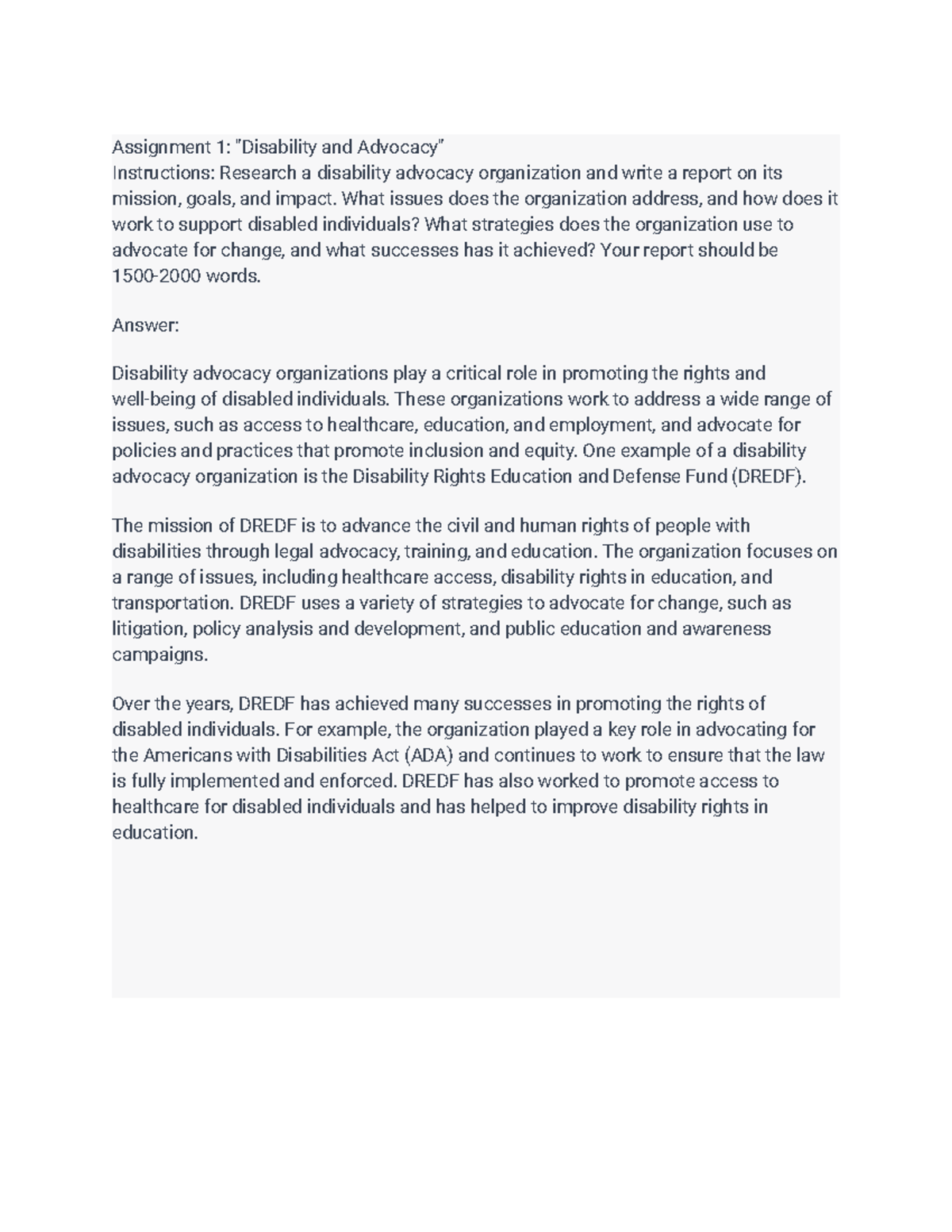 Assignment 1 Disability and Advocacy - Assignment 1: "Disability and ...