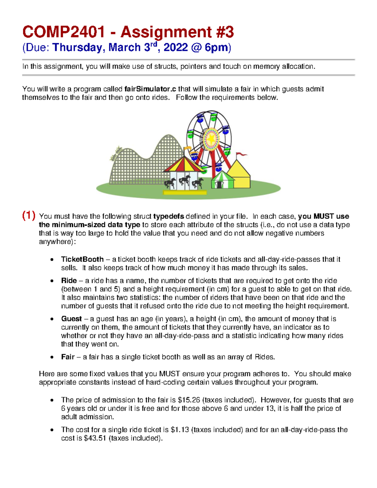 COMP2401 A3 W2022 - This is the assignment given - COMP2401 - Assignment (Due: Thursday, March 3 ...