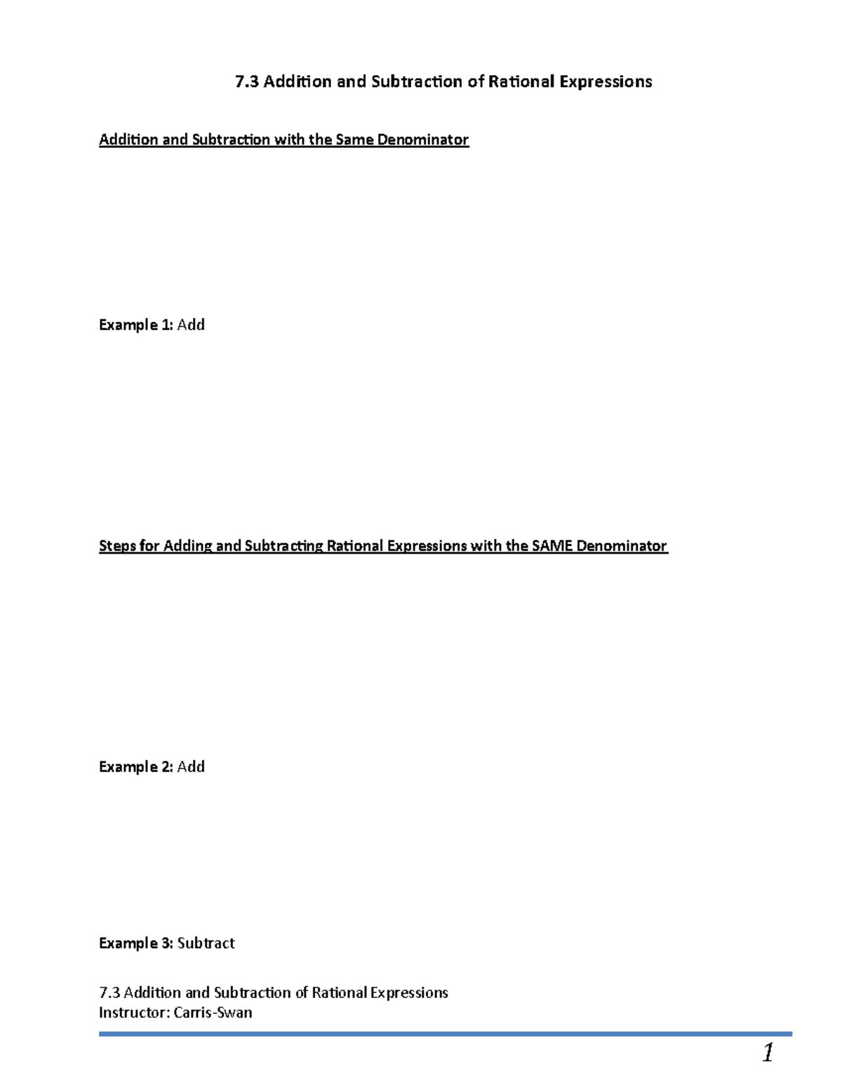 7 3 Addition And Subtraction Of Rational Expressions 7 Addition And Subtraction Of Rational