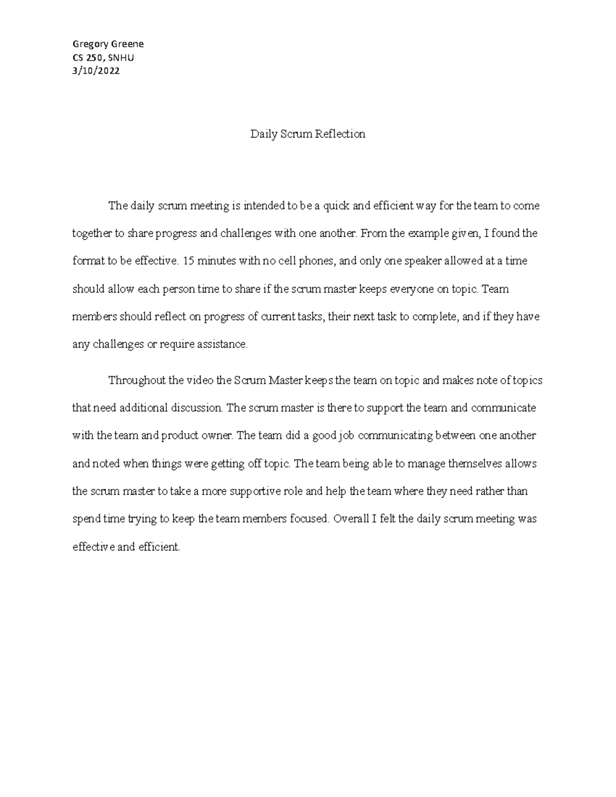 Daily Scrum Reflection - CS210 - SNHU - Studocu