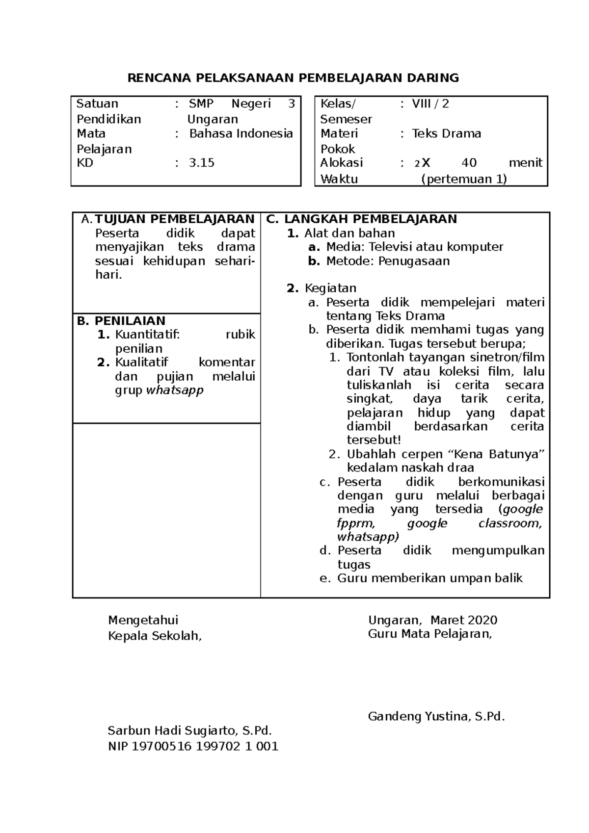 RPP Daring periode 1 - ponbcwbjkw - RENCANA PELAKSANAAN PEMBELAJARAN ...