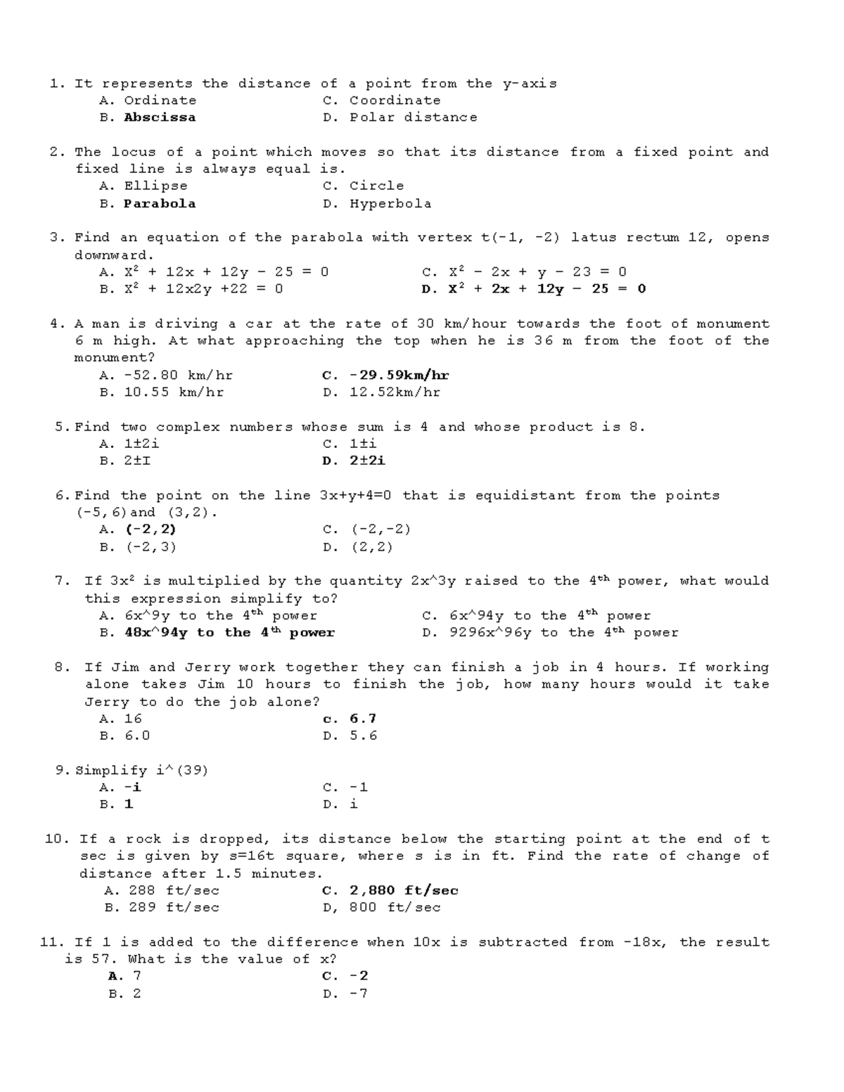 Math-09-2022 - Practice prob. - It represents the distance of a point ...