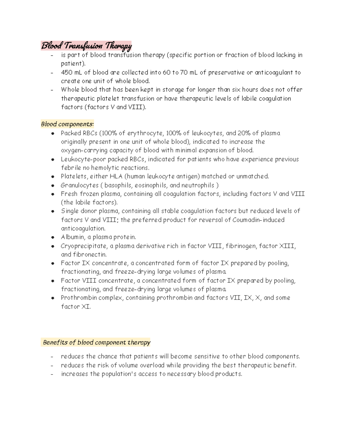 Blood Transfusion Therapy - Nursing Notes - Bloo Transfusio Therap is ...