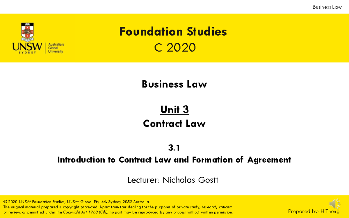 COMM1190 lecture - xxxxxx - Prepared by: H Thong © 2020 UNSW Foundation ...