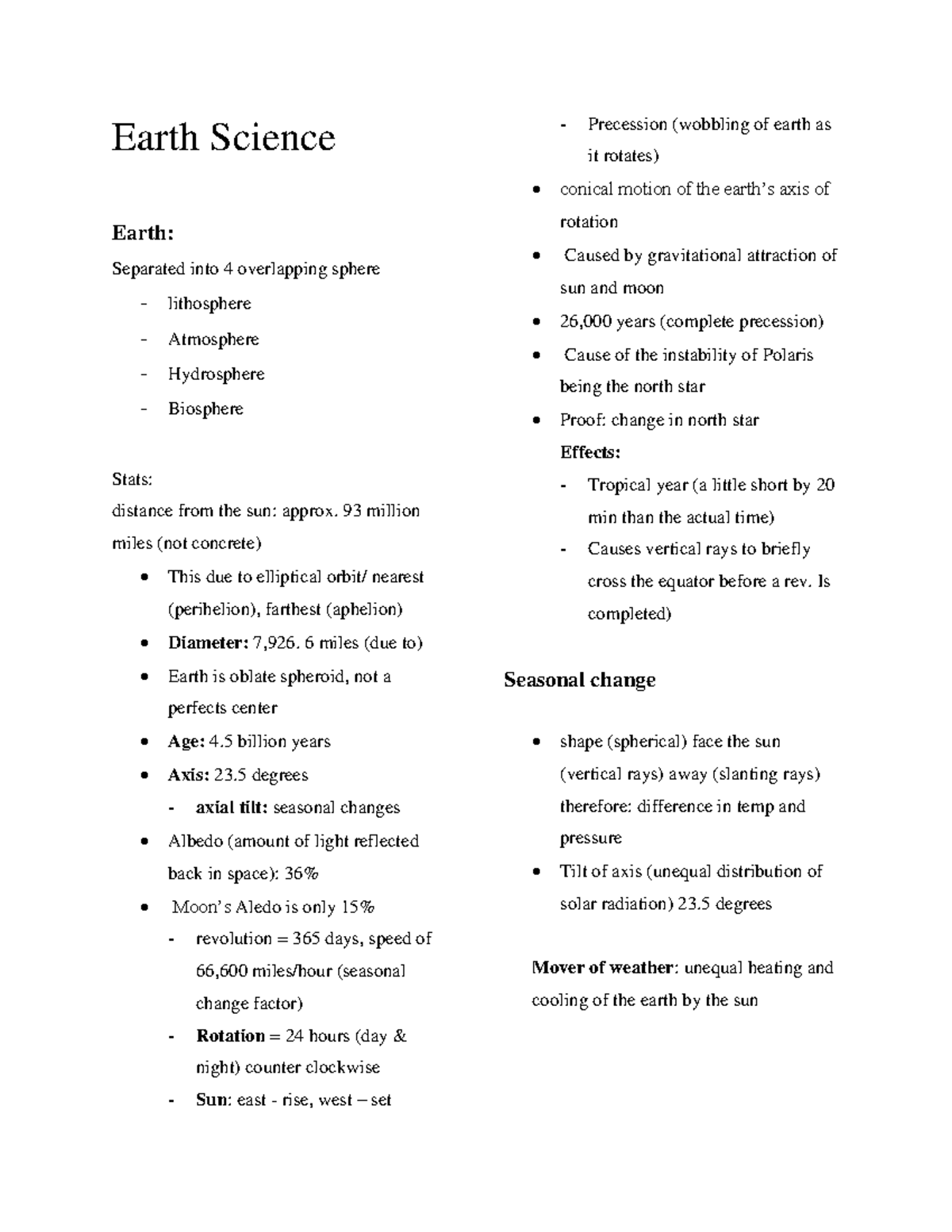Earth Science Notes - Earth Science Earth: Separated into 4 overlapping ...