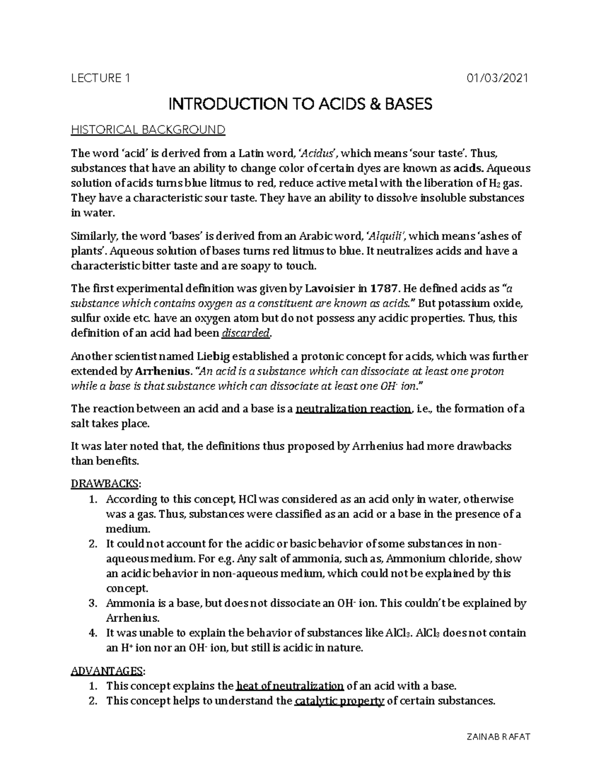 Acids and Bases - LECTURE 1 01 /03/ INTRODUCTION TO ACIDS & BASES ...