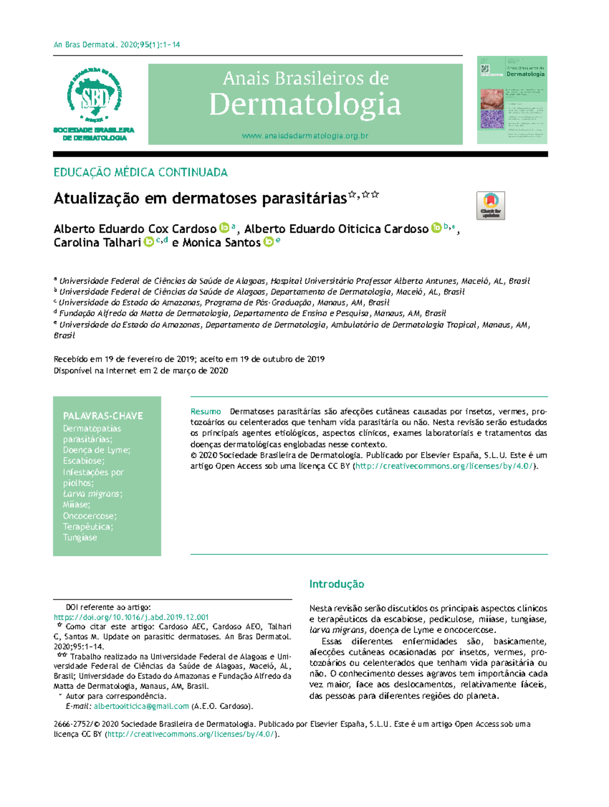 Dermatoses Parasitarias - An Bras Dermatol. 2020;95(1):1- Anais ...