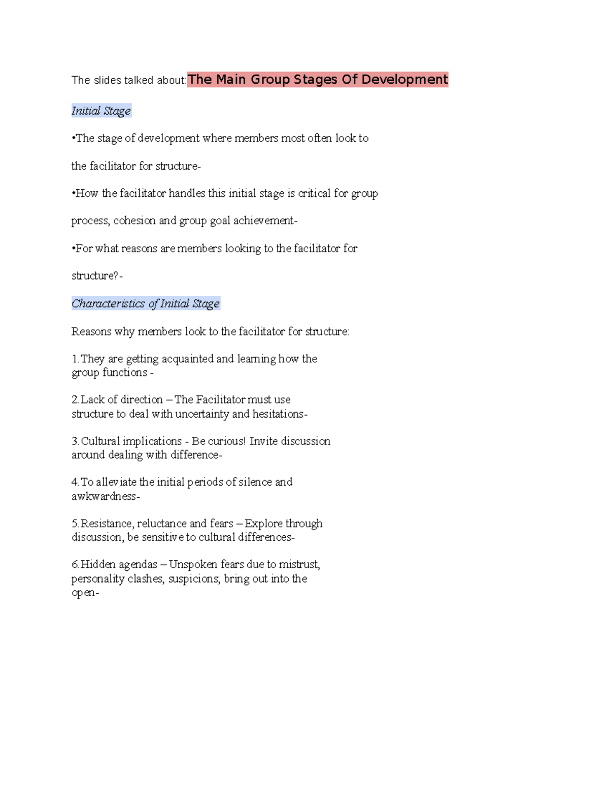 Group Process Dynamics - The slides talked about:The Main Group Stages ...