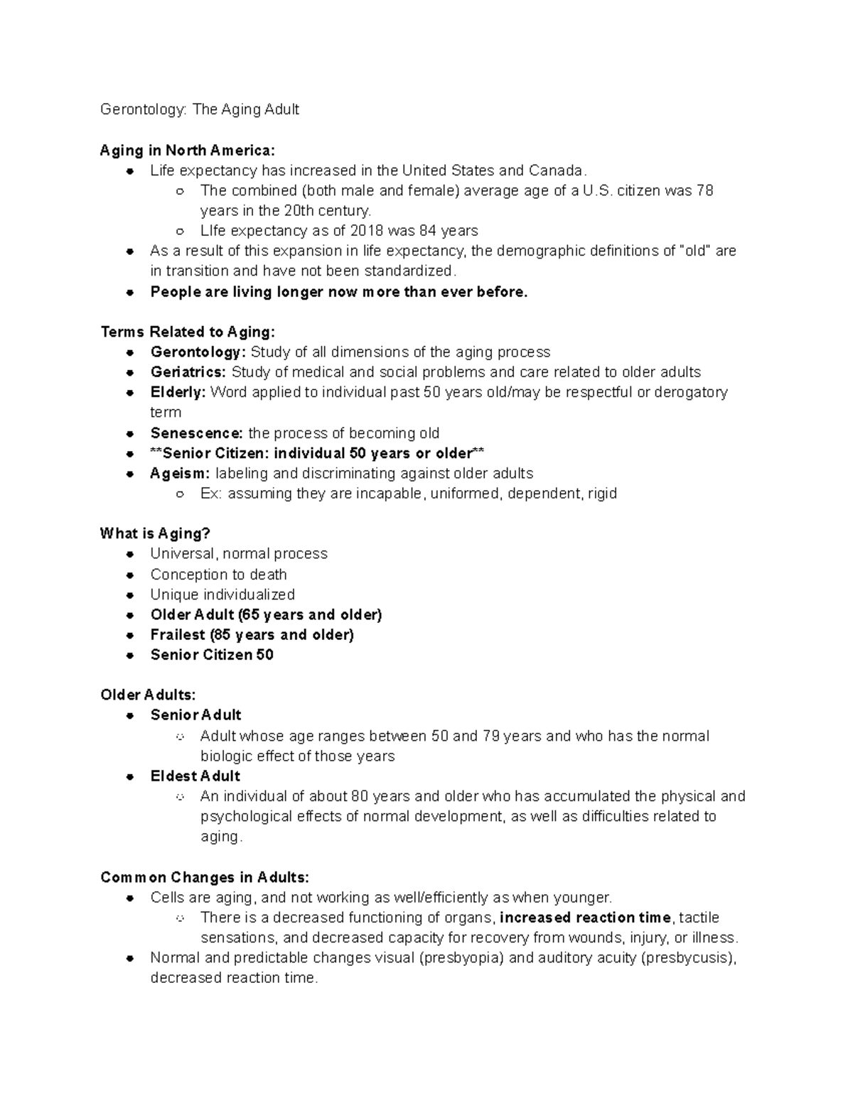 Care of the Elderly Test #2 - Gerontology: The Aging Adult Aging in ...