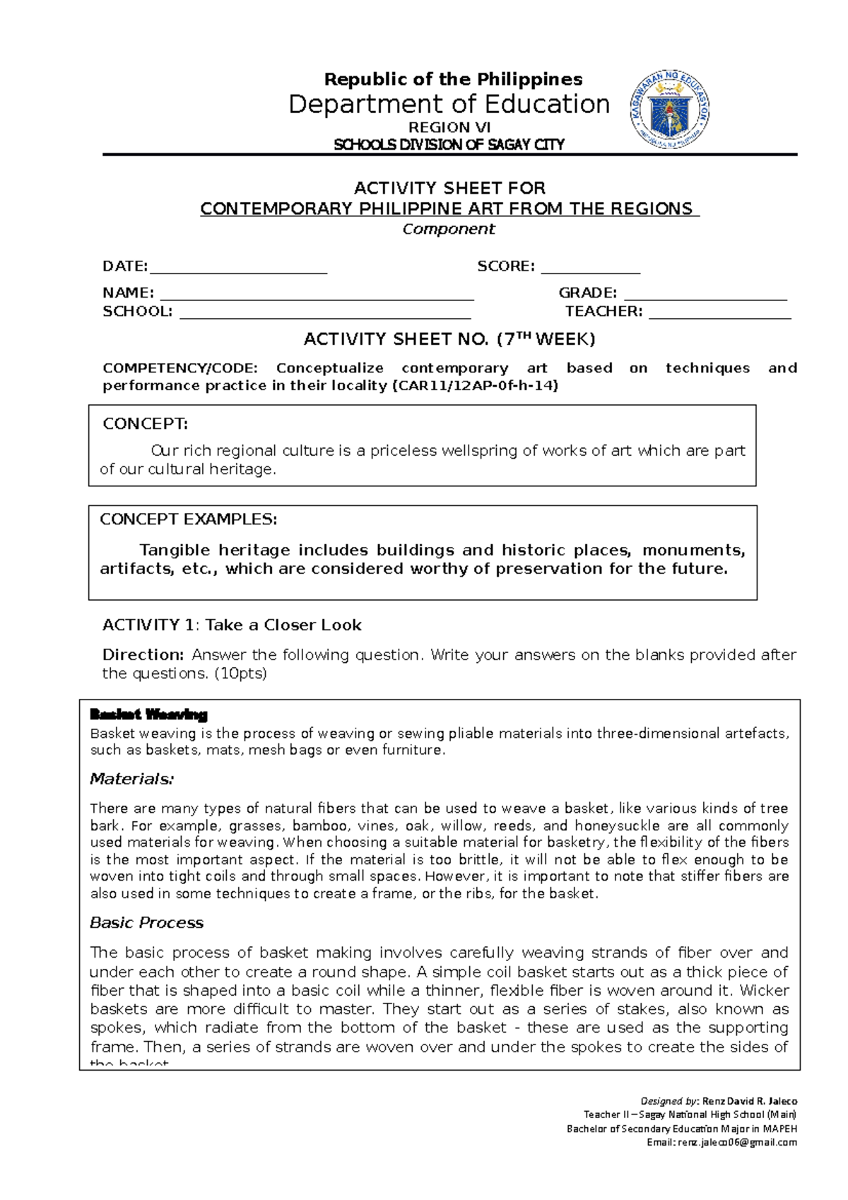 Activity Sheet 13 - Copy - Republic of the Philippines Department of ...