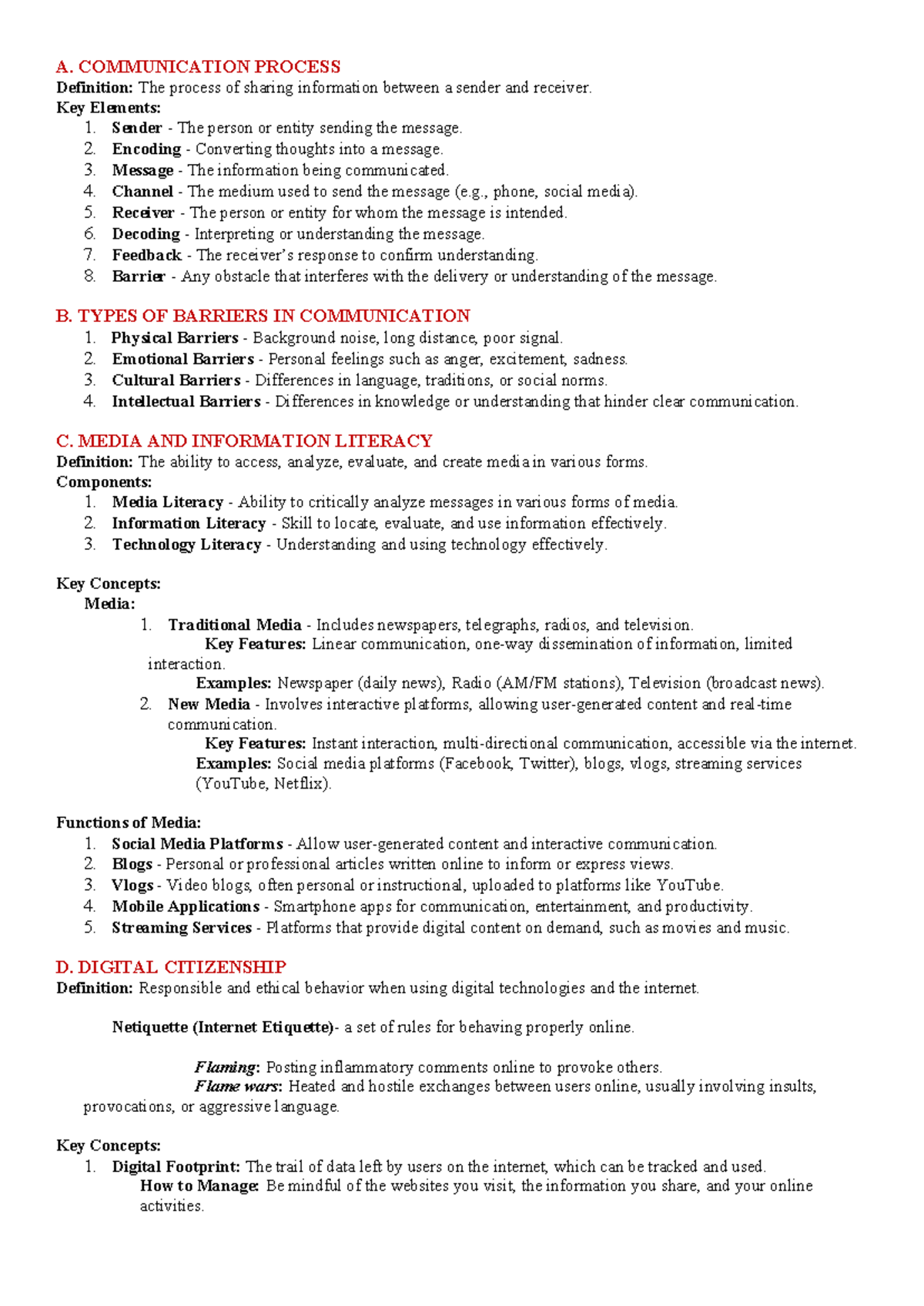 MIL Q1 TEST Pointers - M.I.L - A. COMMUNICATION PROCESS Definition: The ...
