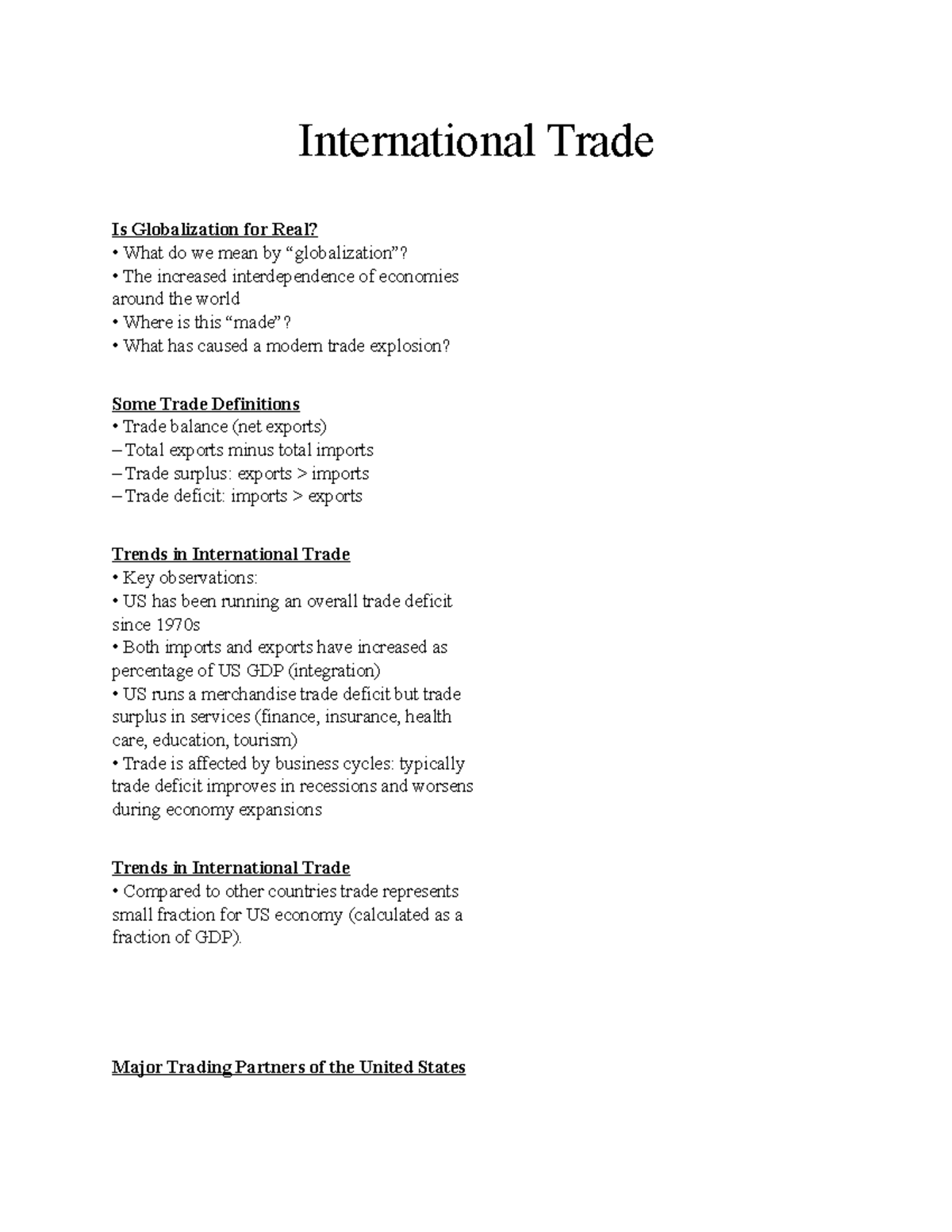 International Trade - Major Trading Partners of the United States ...