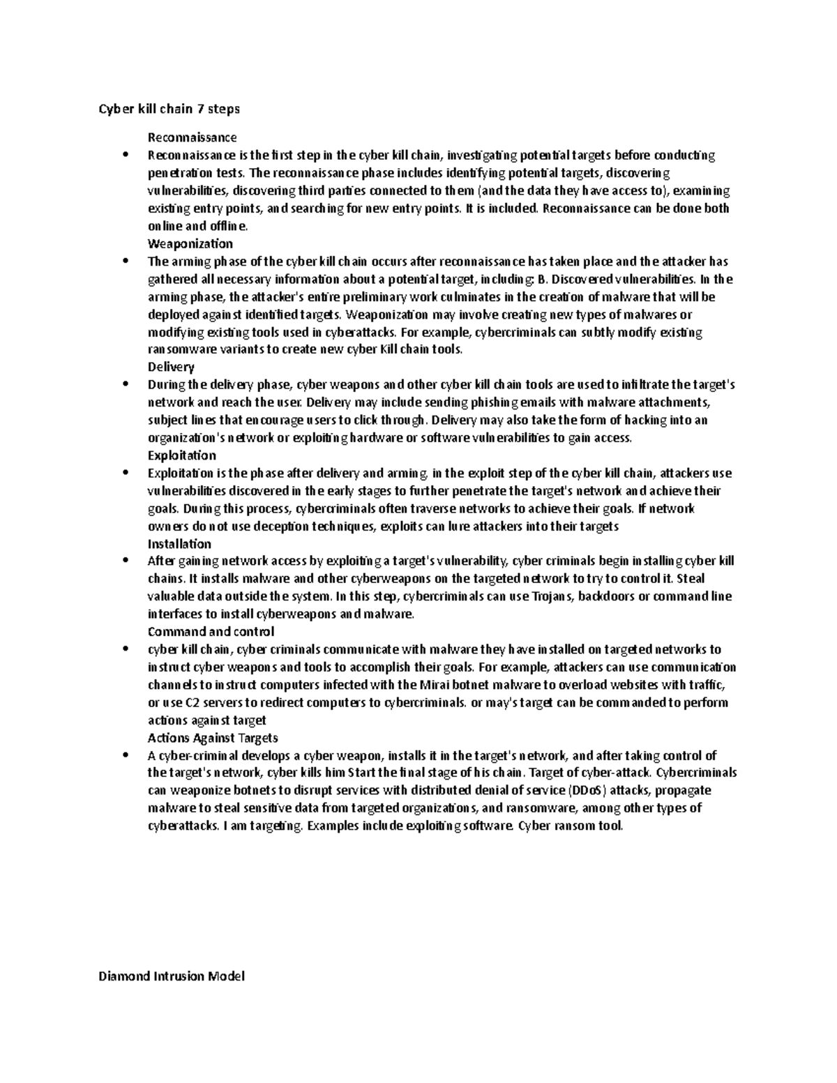 Incident handling 2 - Cyber kill chain 7 steps Reconnaissance ...