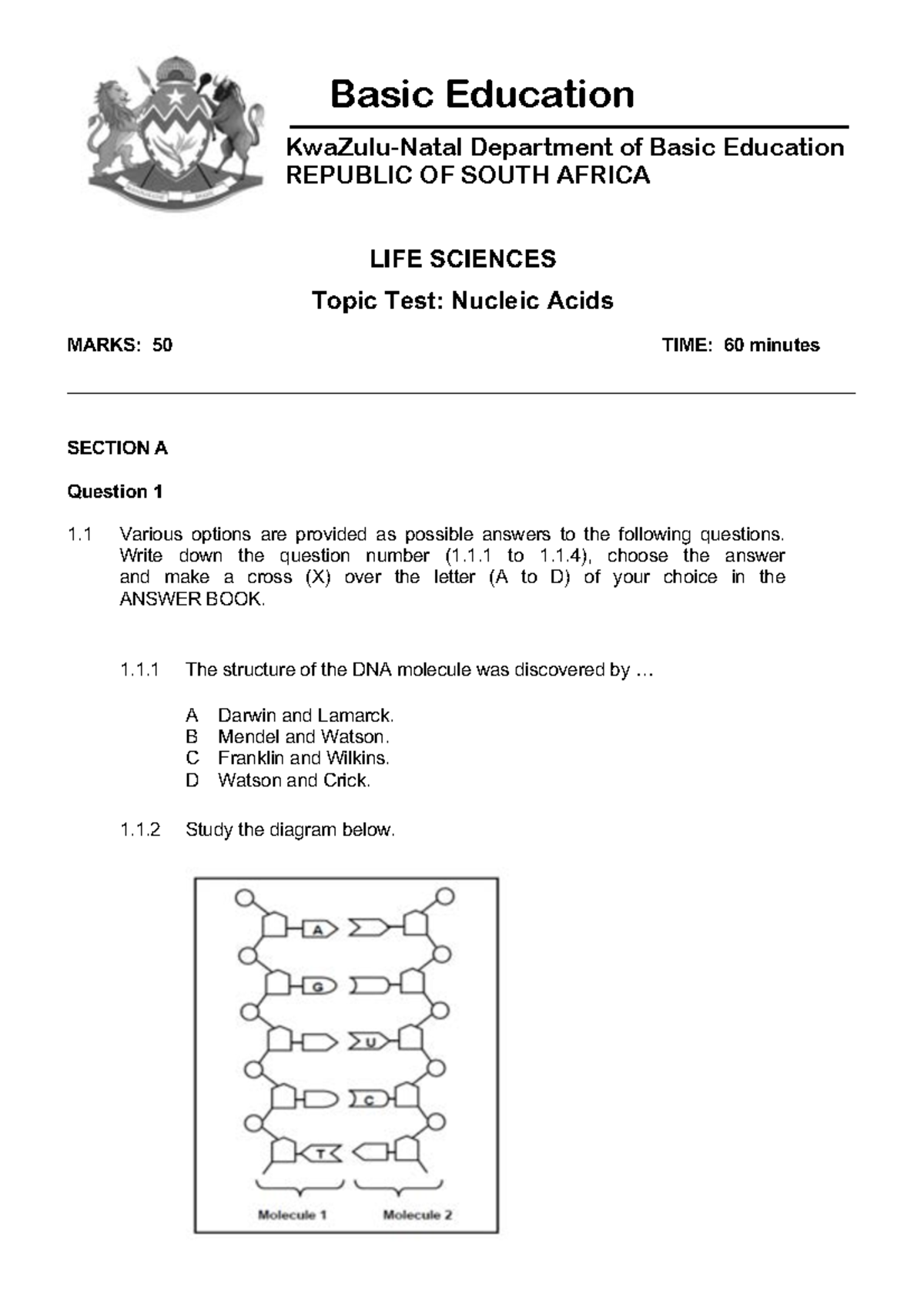 Grade 12 Topic Tests all compressed o9 - LIFE SCIENCES Topic Test ...