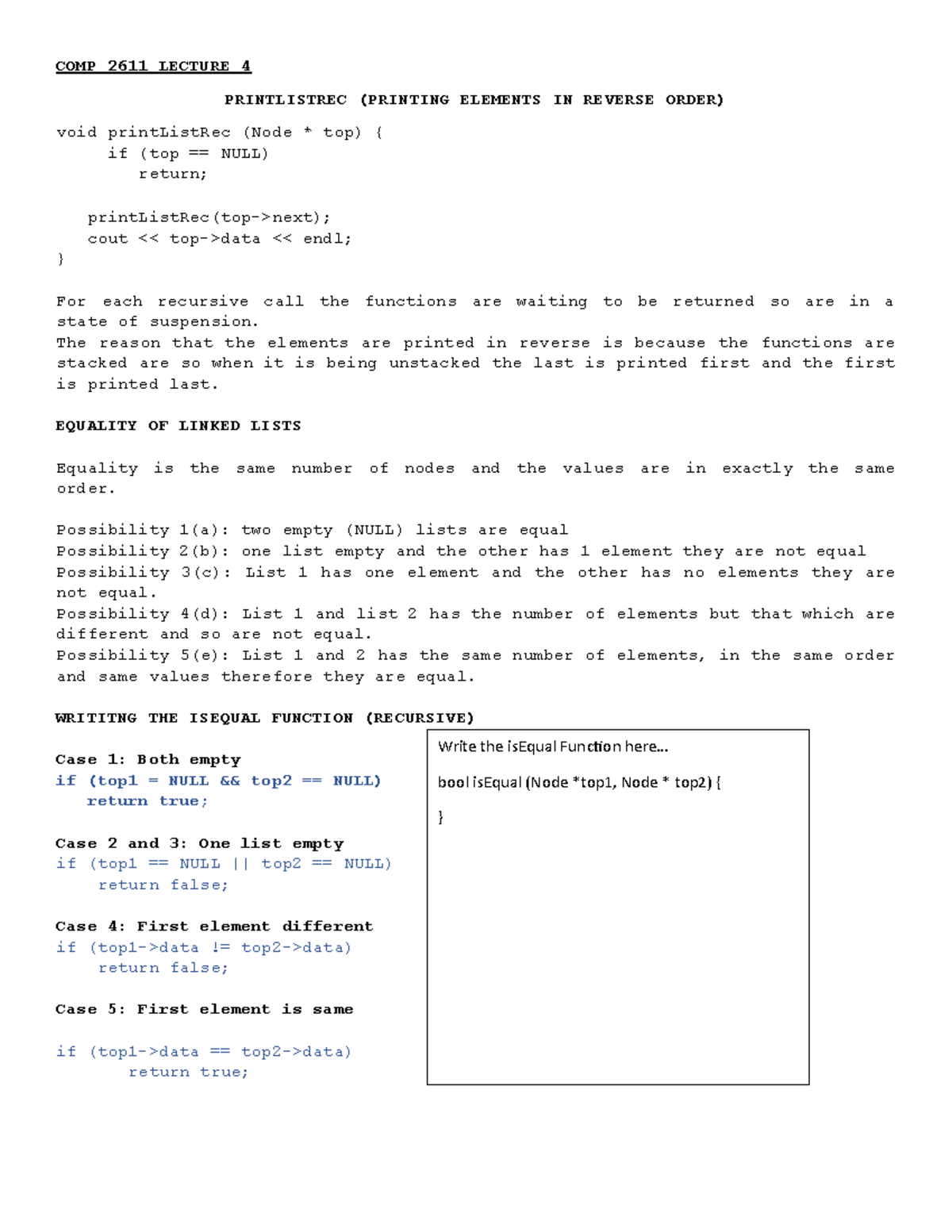 COMP 2611 Lecture 4 - summary - COMP 2611 LECTURE 4 PRINTLISTREC (PRINTING ELEMENTS IN REVERSE ...