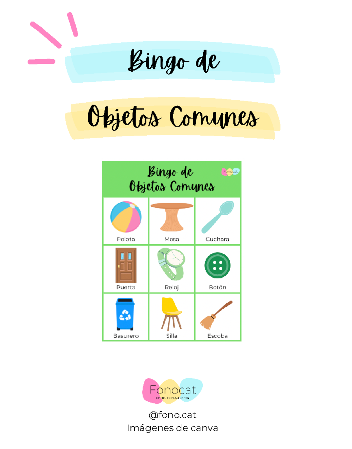 Bingo de Objetos Comunes - Bingo de Objetos Comunes @fono Imágenes de ...
