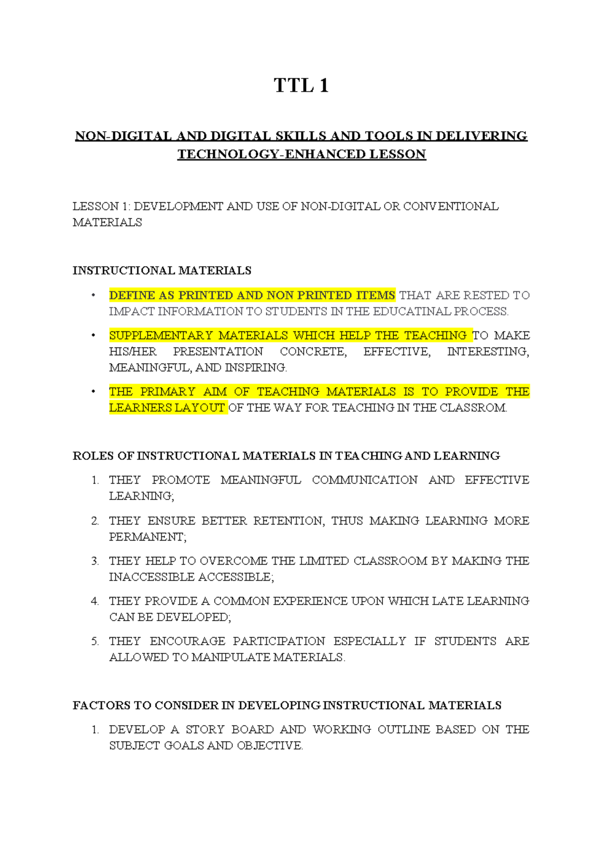 Flexible Learning Environment TOR - TTL 1 NON-DIGITAL AND DIGITAL ...