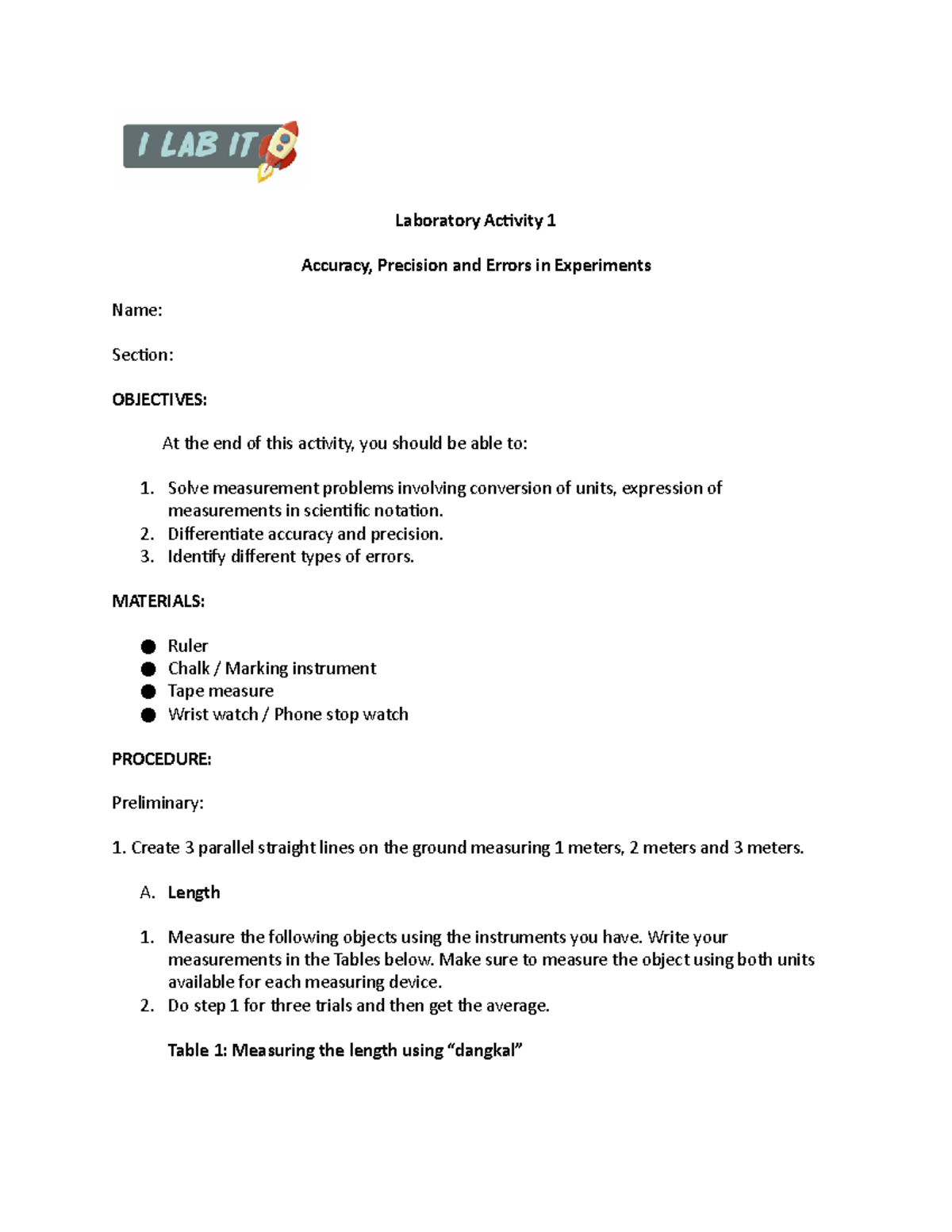 Hannah Kristeen Labordo - Laboratory Activity 1 - Accuracy, Precision ...