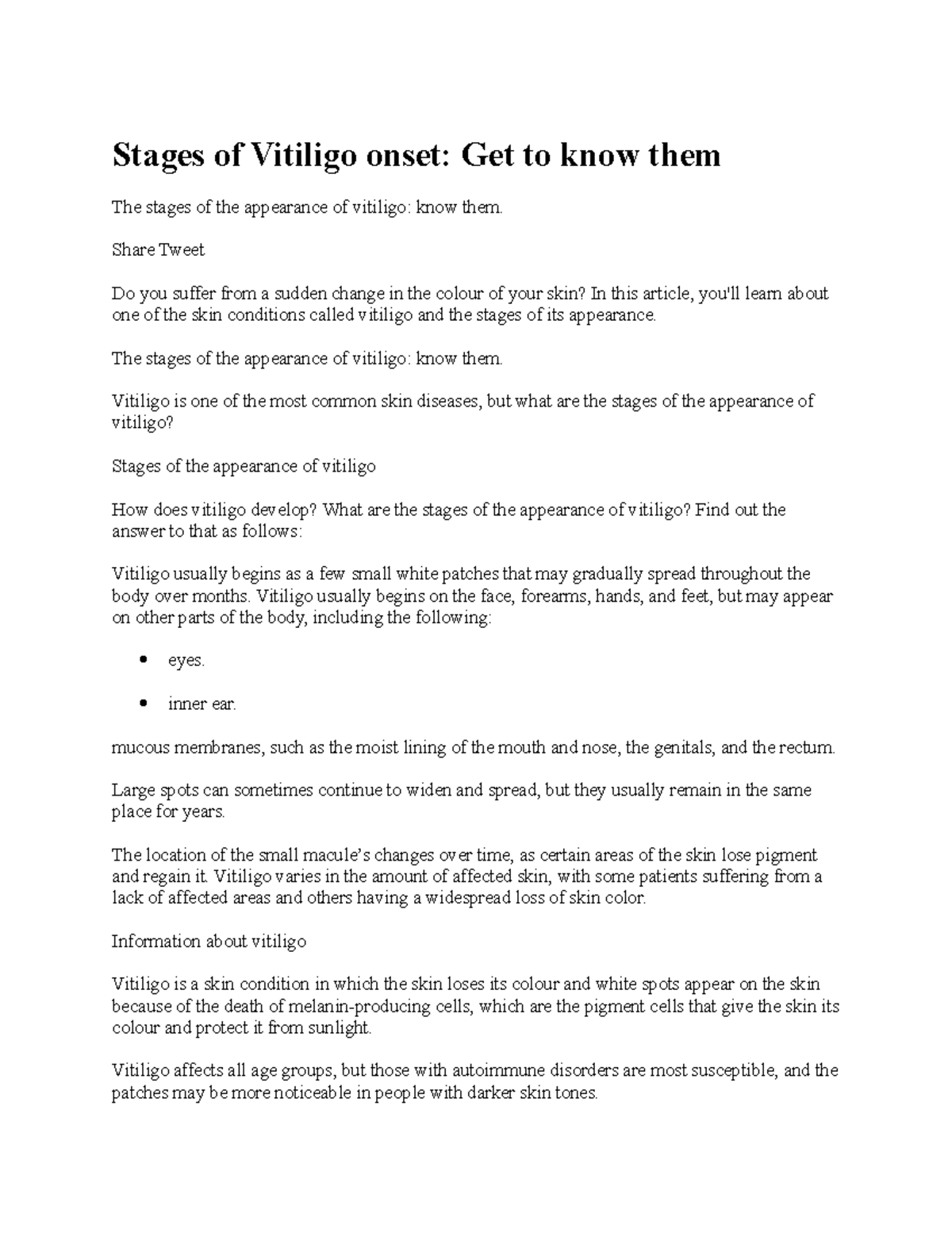 Stages of Vitiligo onset - Share Tweet Do you suffer from a sudden ...