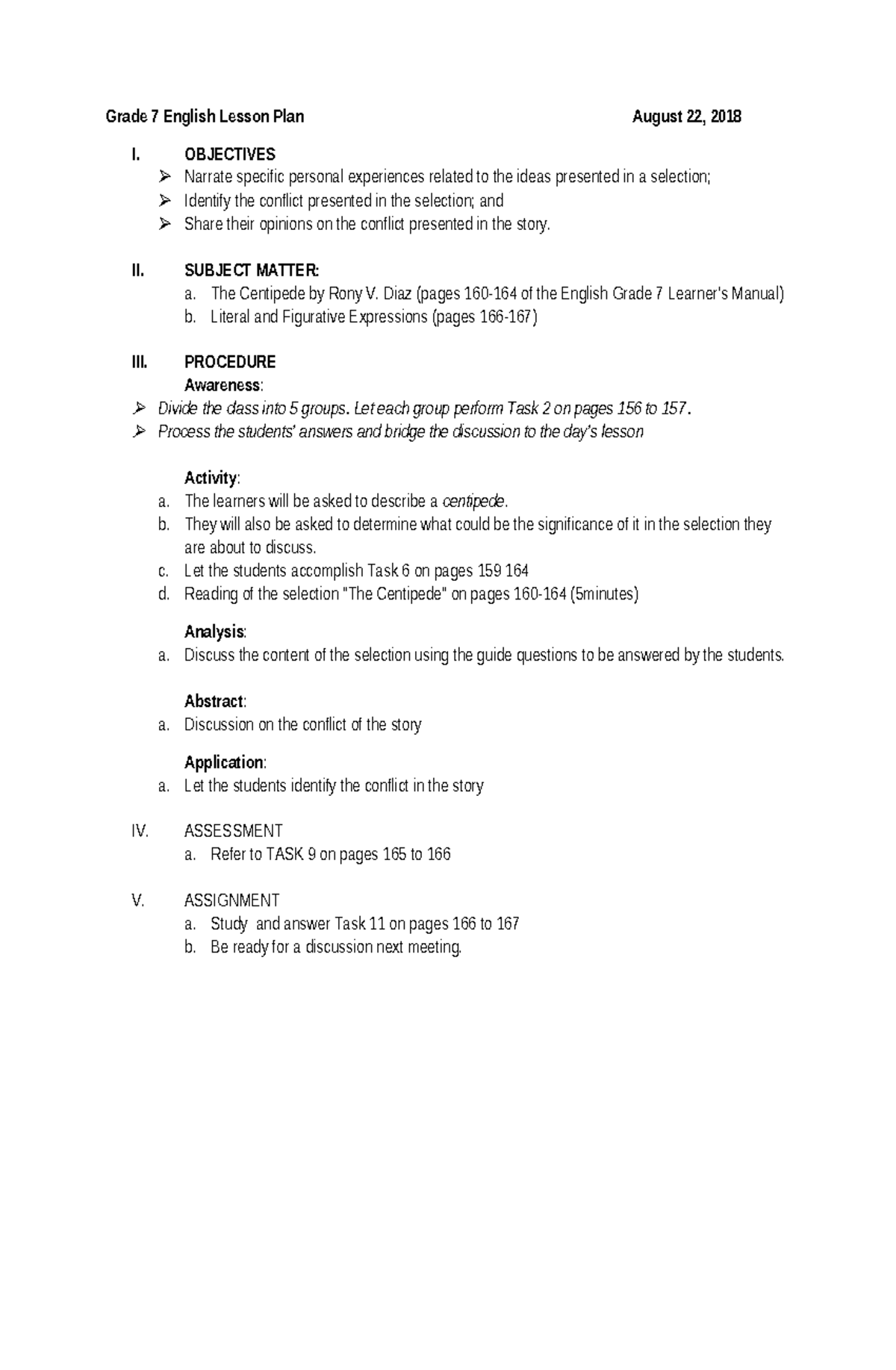 LP August 22, 2018-A guide for student teachers - Grade 7 English ...