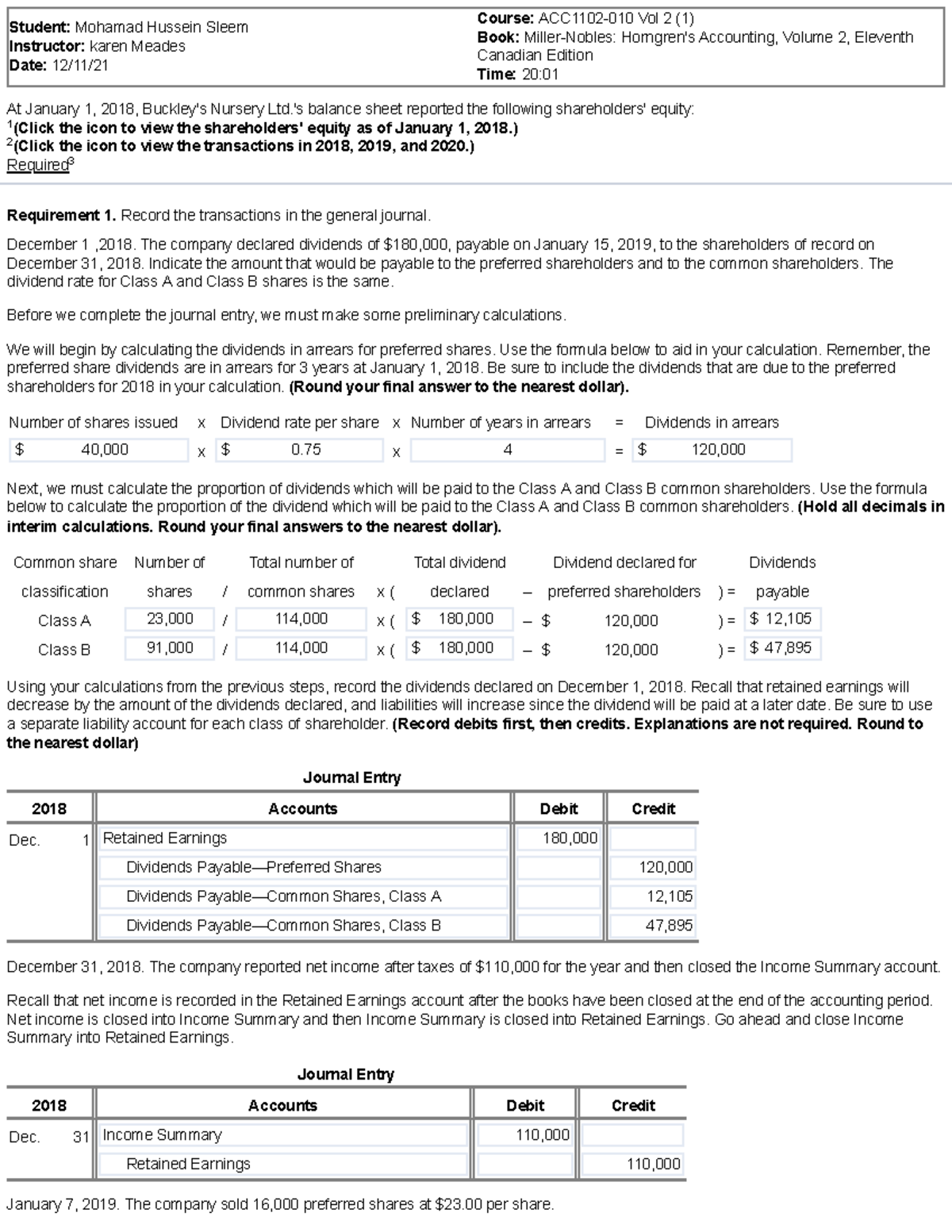 Preferred and Common A and common B - Student: Mohamad Hussein Sleem ...