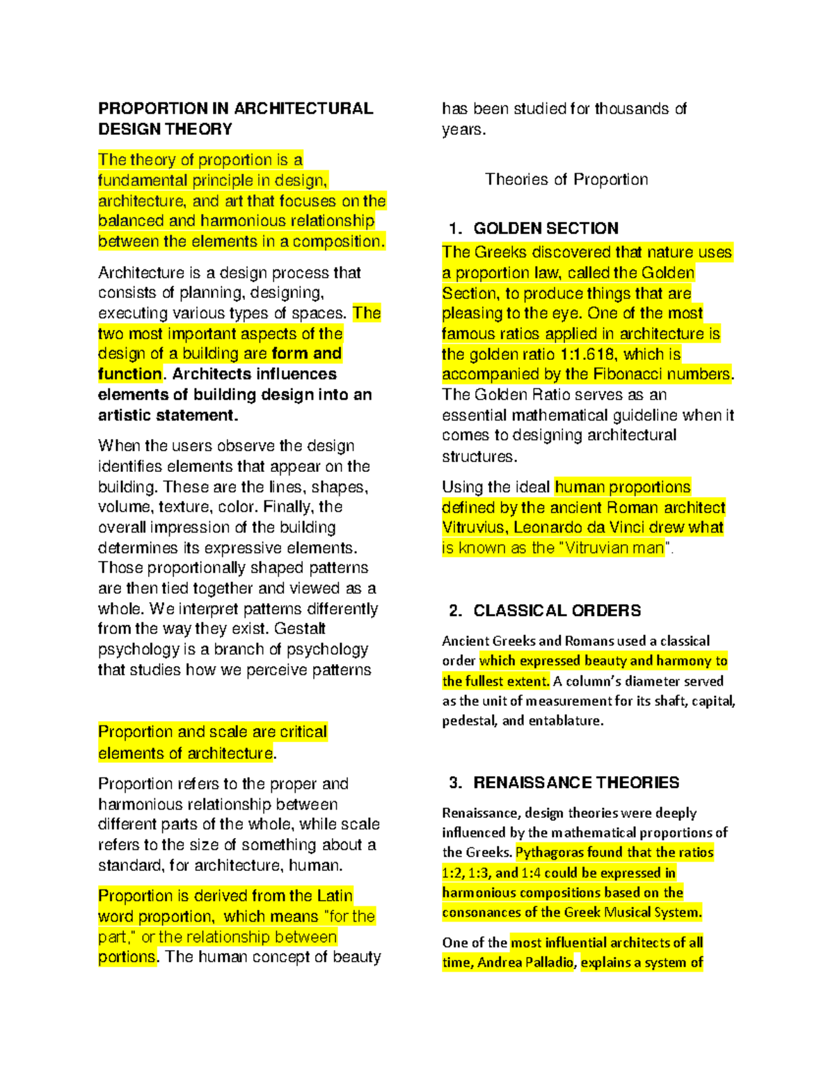 Finals- Reviewer-ARDT - PROPORTION IN ARCHITECTURAL DESIGN THEORY The ...