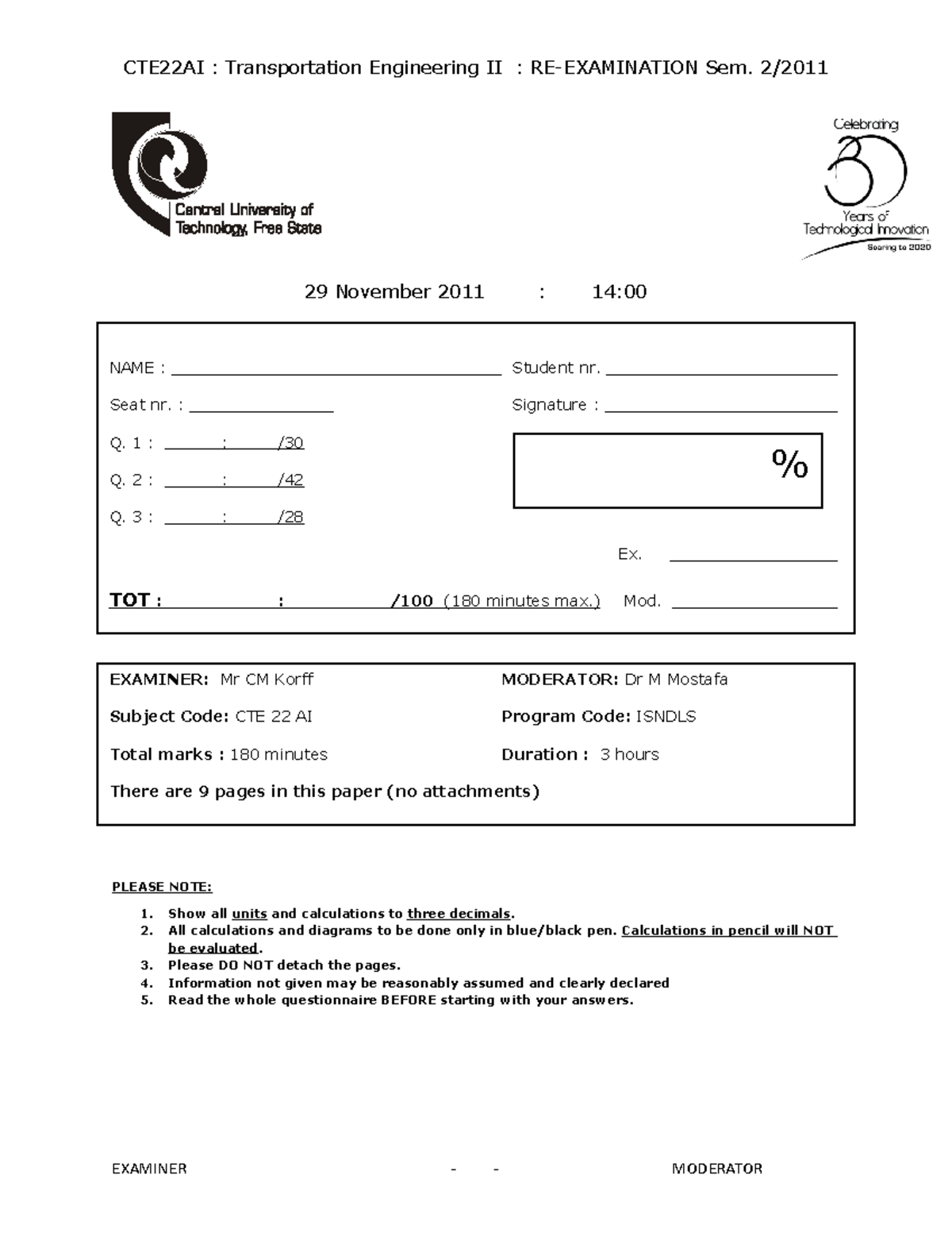 CTE2 RE s2 2011 - Dr Angels - 29 November 2011 : 14: **PLEASE NOTE ...