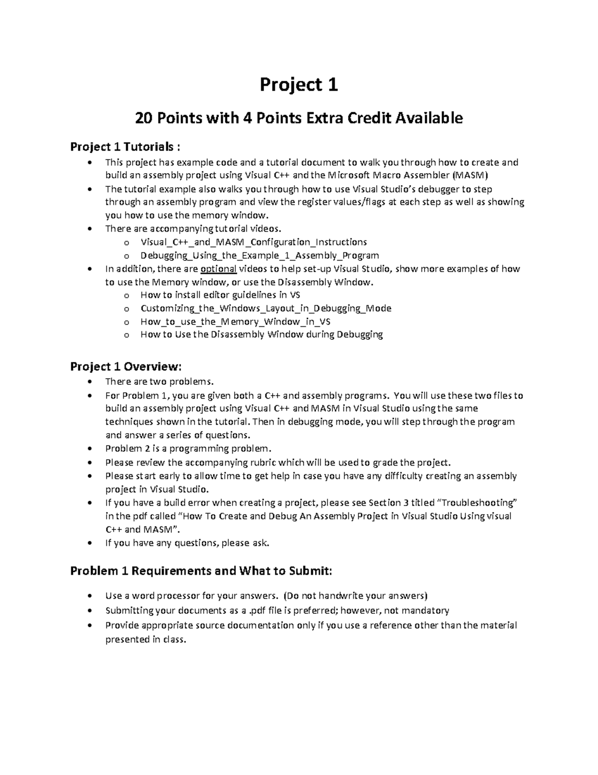 EE COSC-2150-Project-1 - Project 1 20 Points with 4 Points Extra Credit Available Project 1 ...