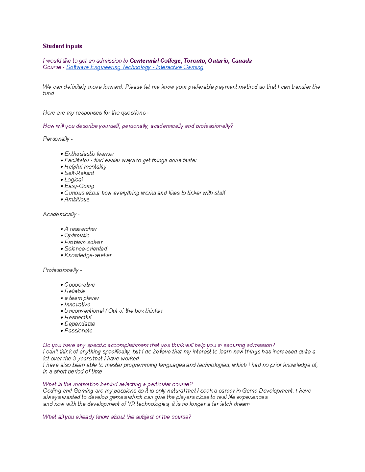 SOP-Ashwin - it has assignments of vit - Student inputs I would like to ...