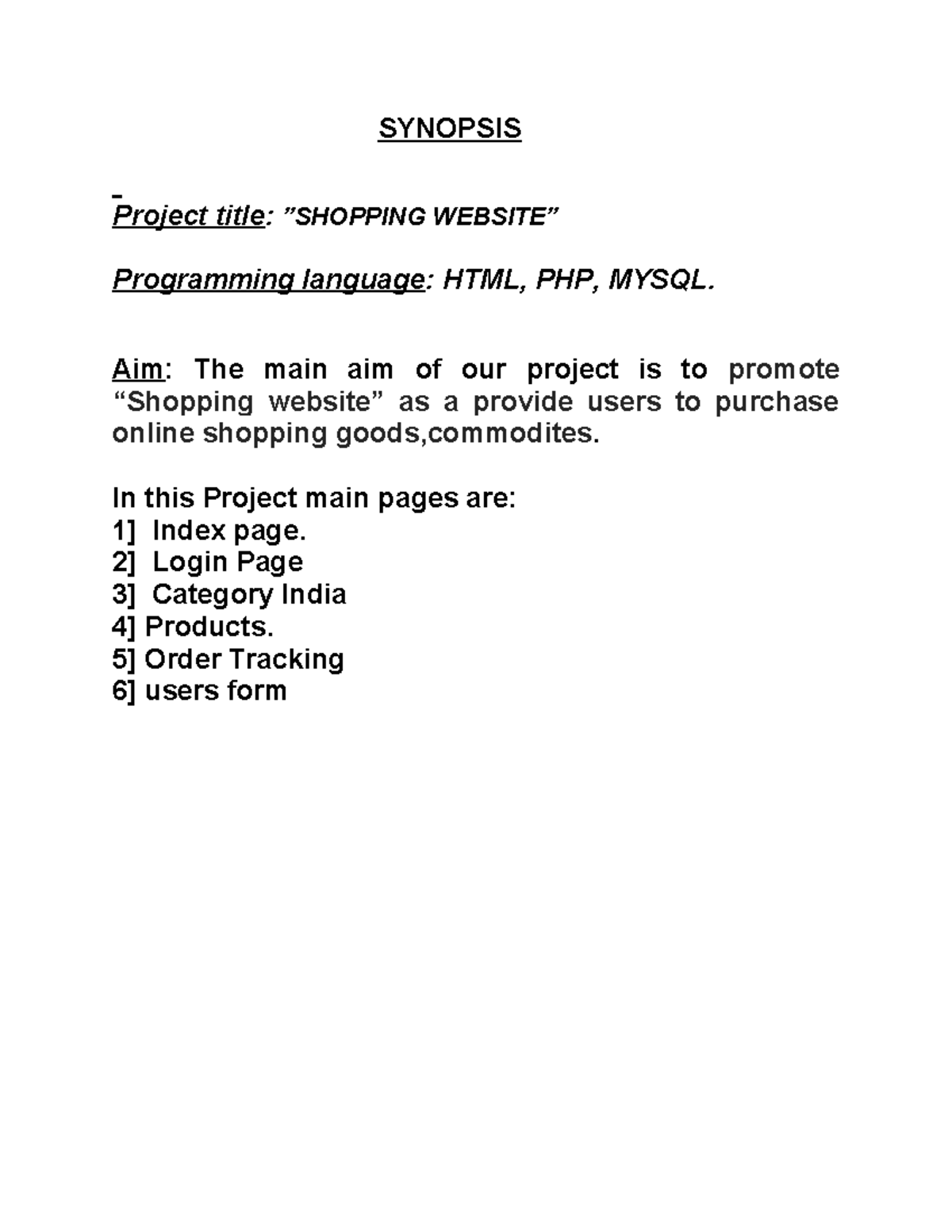 Synopsis - BCA tumkur - SYNOPSIS Project title: ”SHOPPING WEBSITE ...