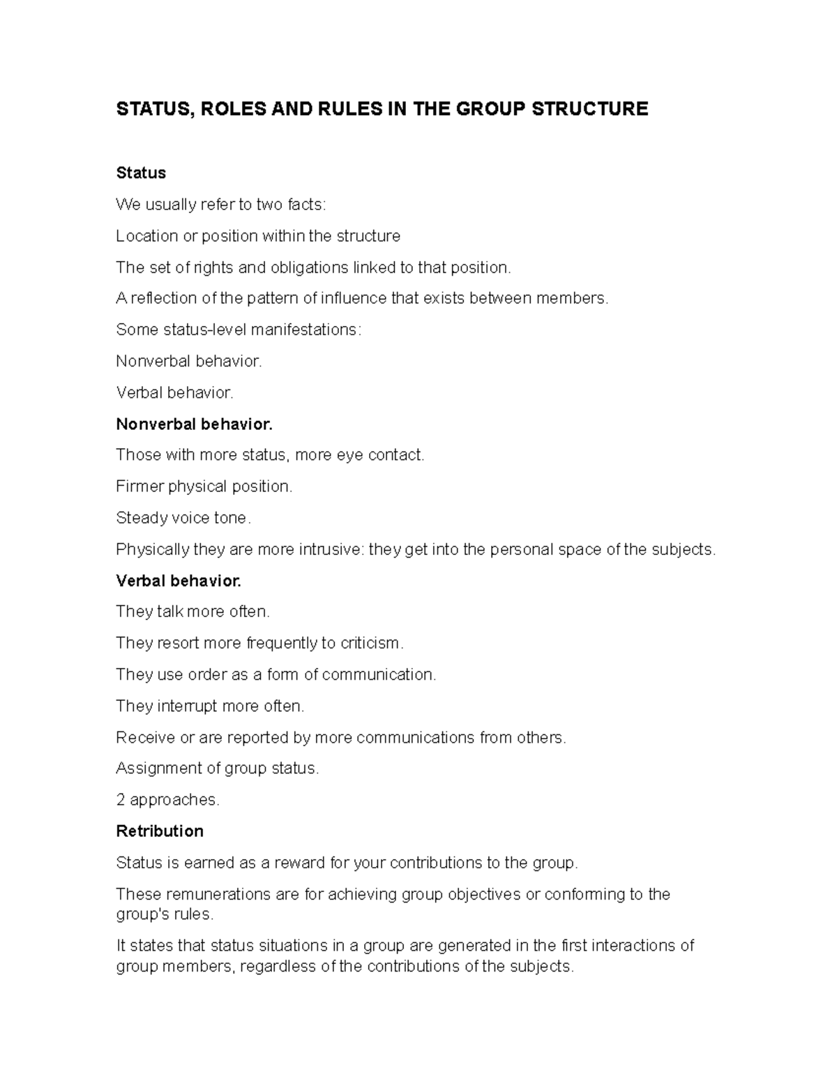 Status, roles and rules in the group structure - STATUS, ROLES AND ...