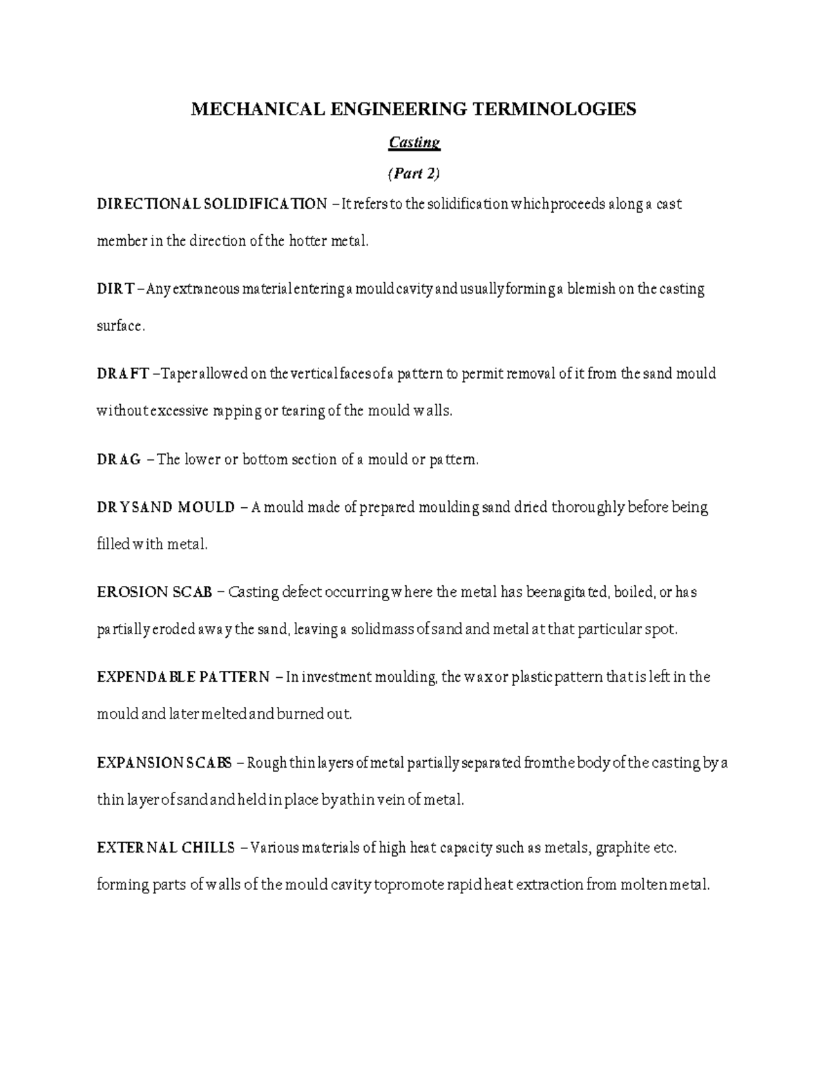 Mechanical Engineering Terms- Casting Part 2 - MECHANICAL ENGINEERING TERMINOLOGIES Casting ...