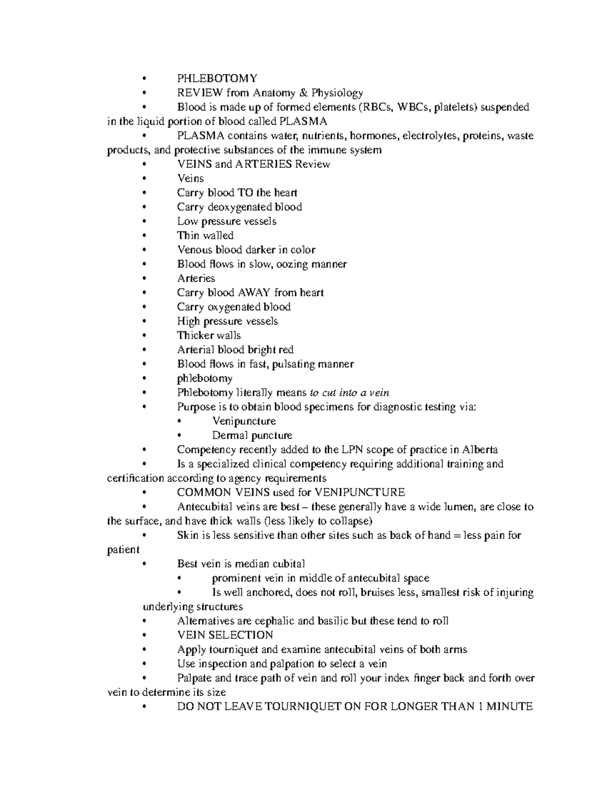 Phlebotomy outline - PHLEBOTOMY REVIEW from Anatomy Physiology Blood is ...