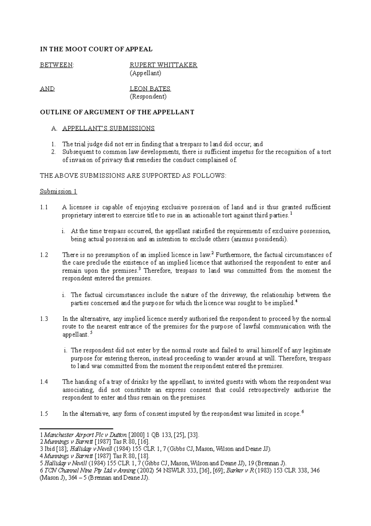 Example - Appellant Moot Submissions - IN THE MOOT COURT OF APPEAL ...