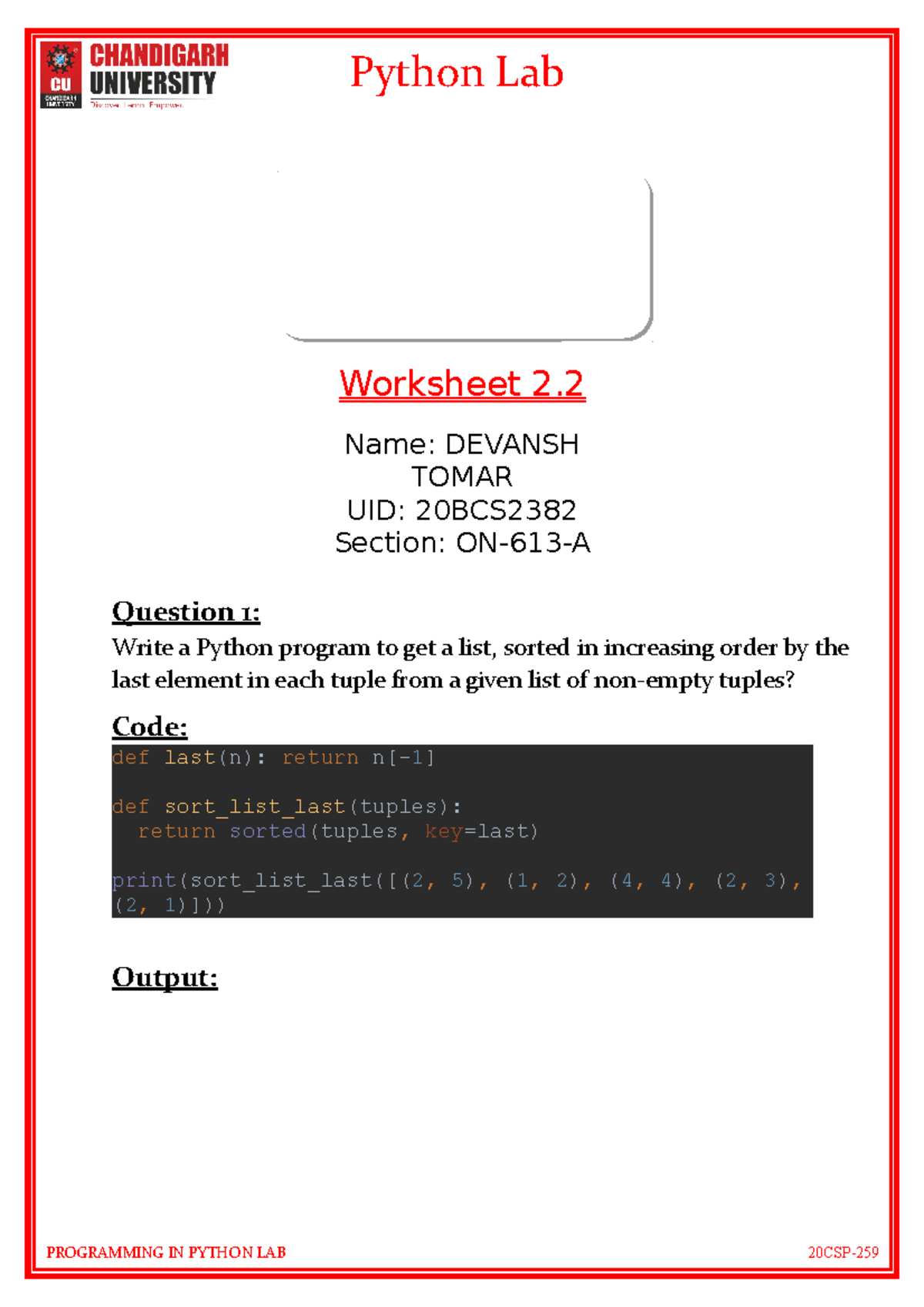 Python 2 - Python Lab Worksheet 2. Question 1: Write a Python program ...