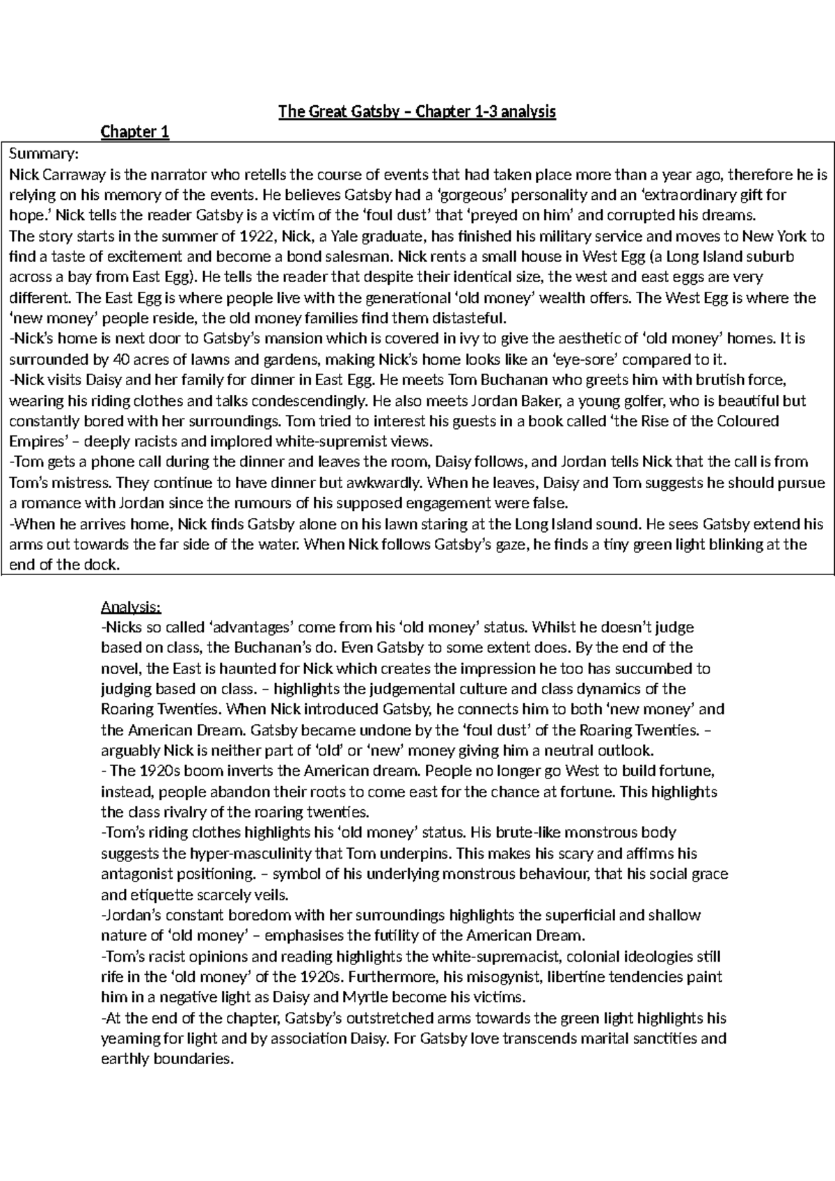 The Great Gatsby - Ch 1-3 - The Great Gatsby – Chapter 1-3 analysis ...