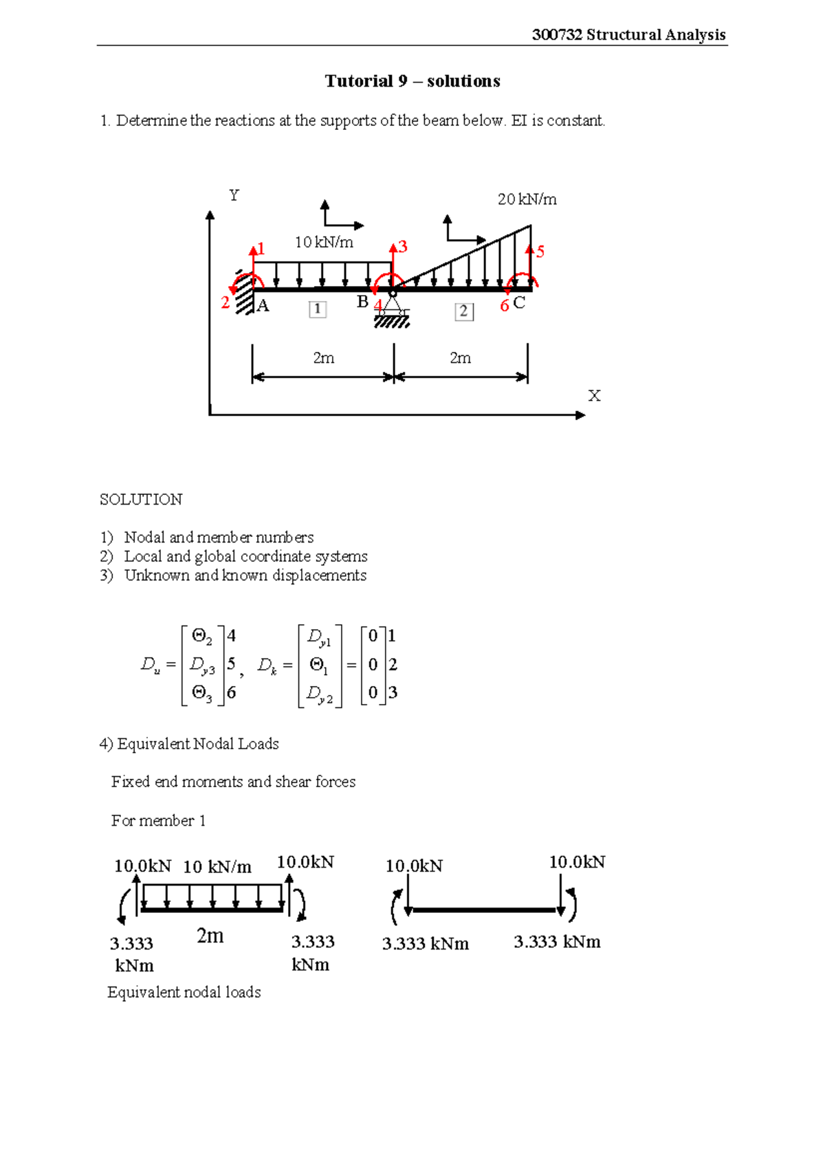 Tute 9 - solutions - concrete tute 9 - 300732 Structural Analysis Tutorial 9 – solutions ...