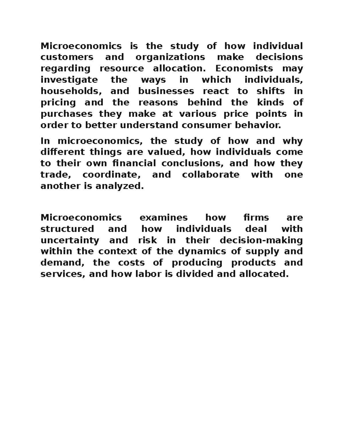 Micro Economics - Microeconomics is the study of how individual ...