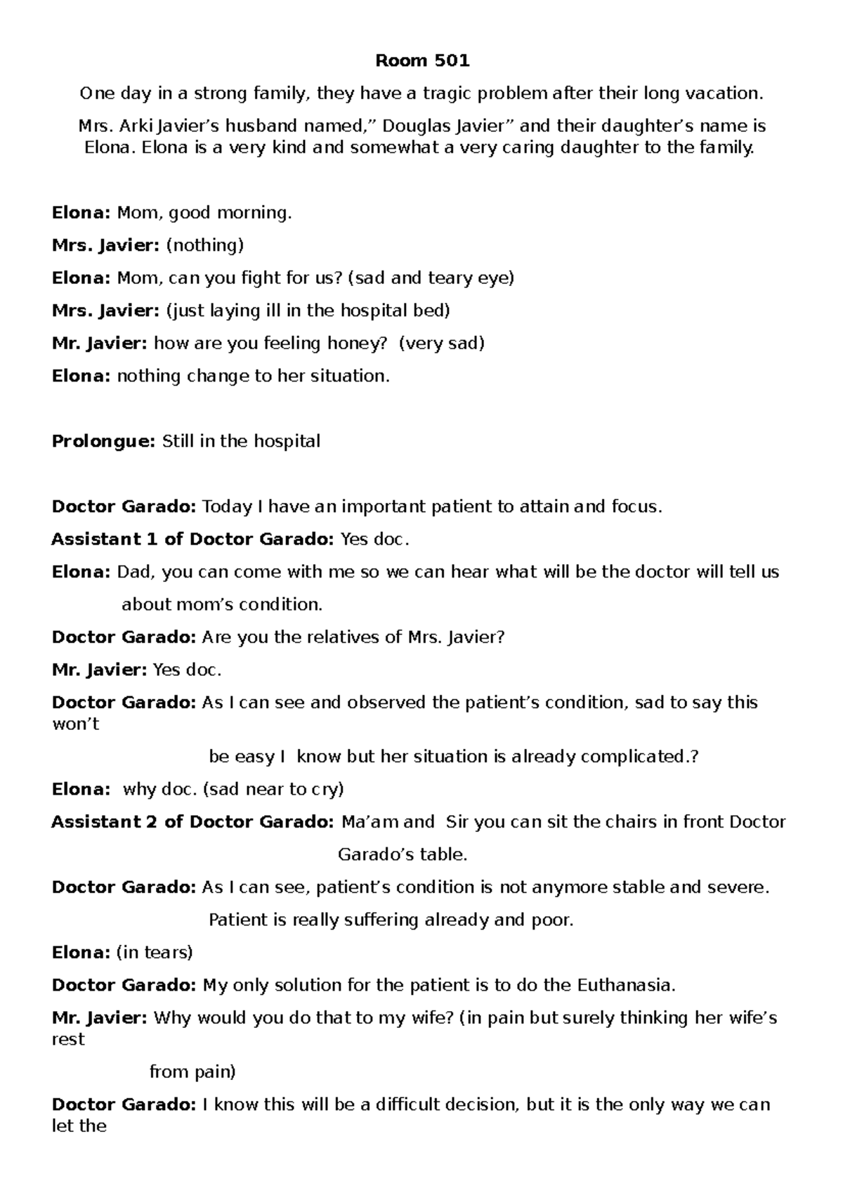 Moral AND Ethics PLAY Copy - Room 501 One day in a strong family, they ...
